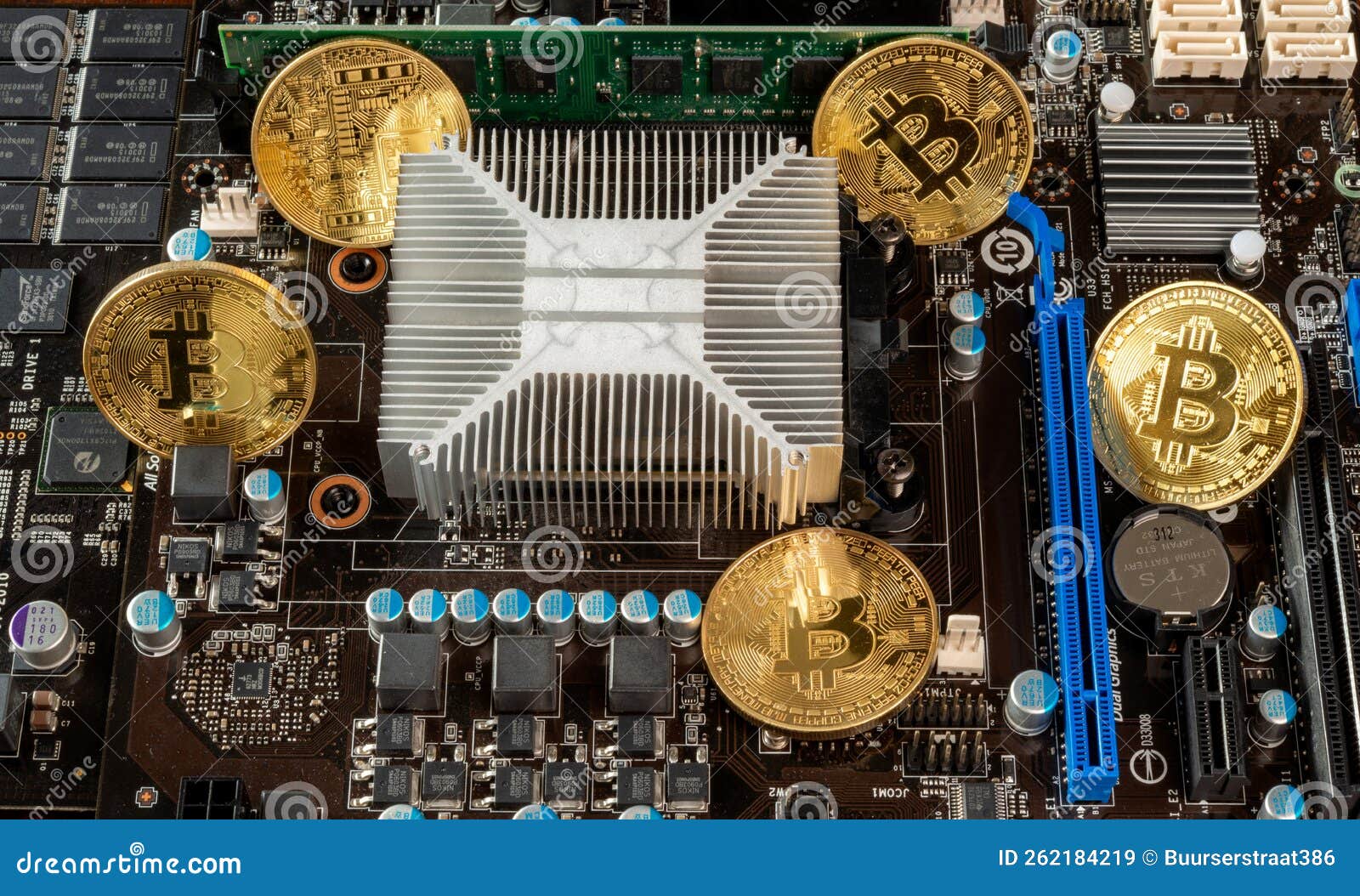 Bitcoins on motherboard stock image. Image of commerce - 262184219