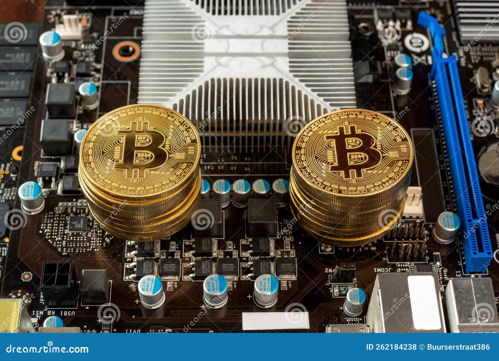 Bitcoins on motherboard stock photo. Image of crypto - 262184238