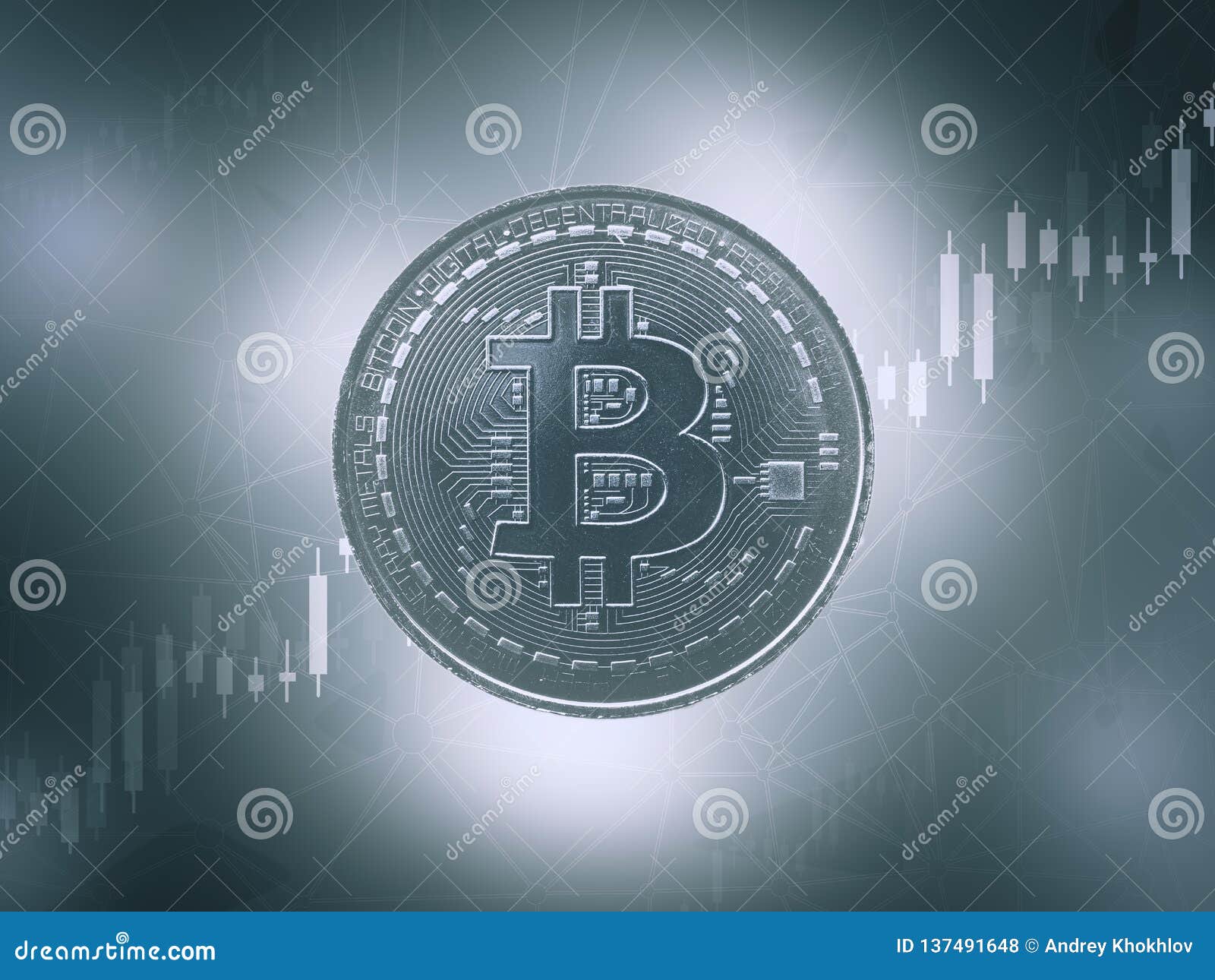 Bitcoins and New Virtual Money Concept. Blue Bitcoin Stock Illustration ...