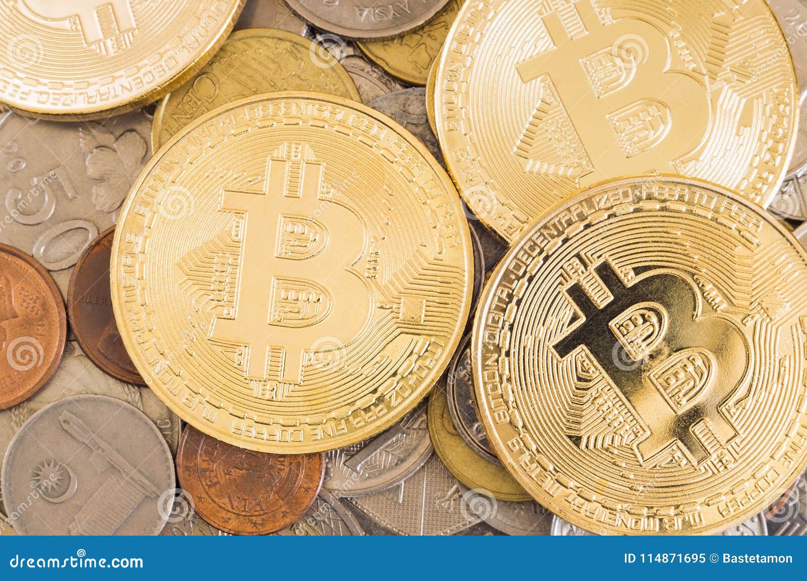 Bitcoins and other coins stock image. Image of economy - 114871695
