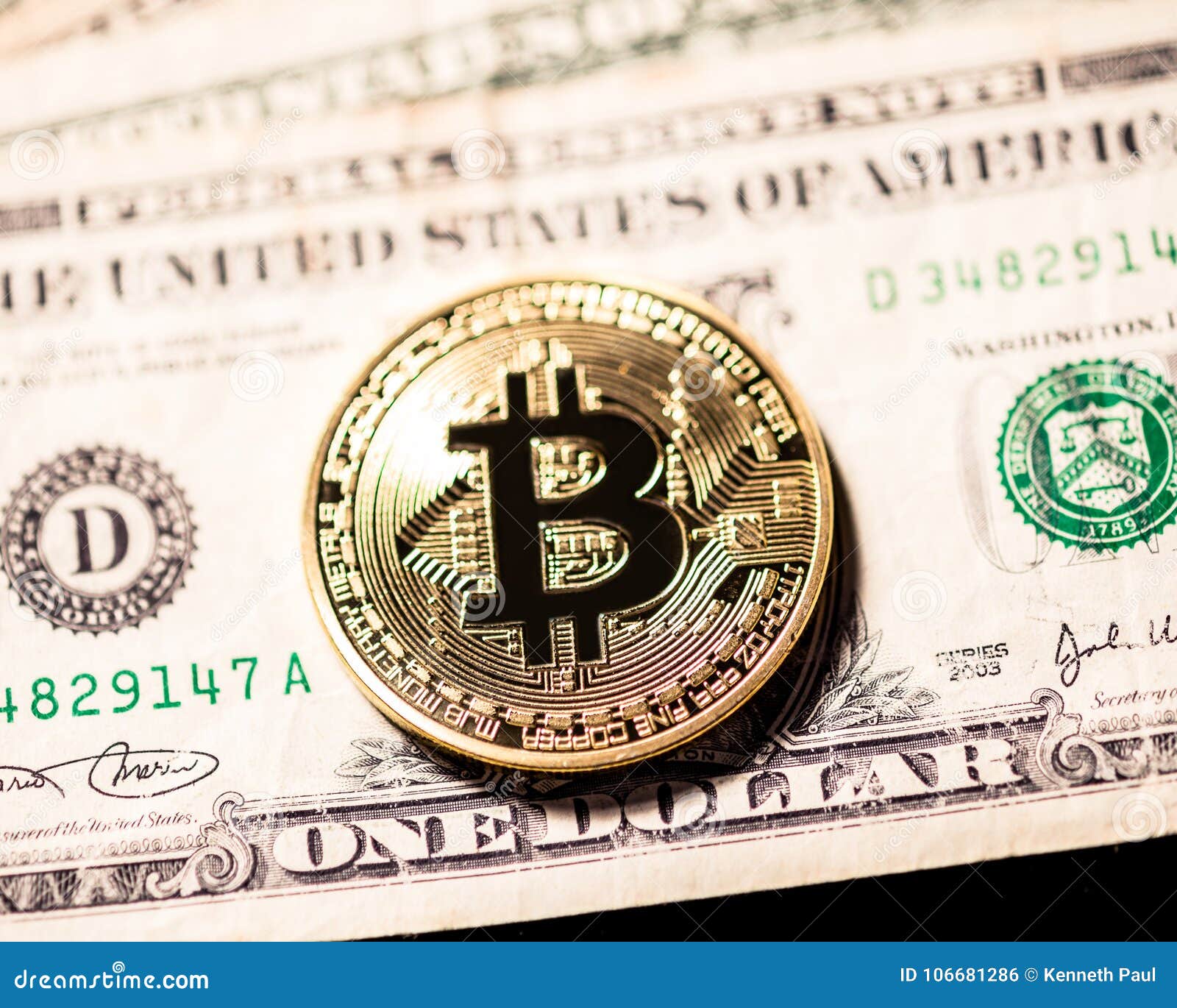 Bitcoin on Outdated Dollar Bills Stock Photo - Image of concept ...