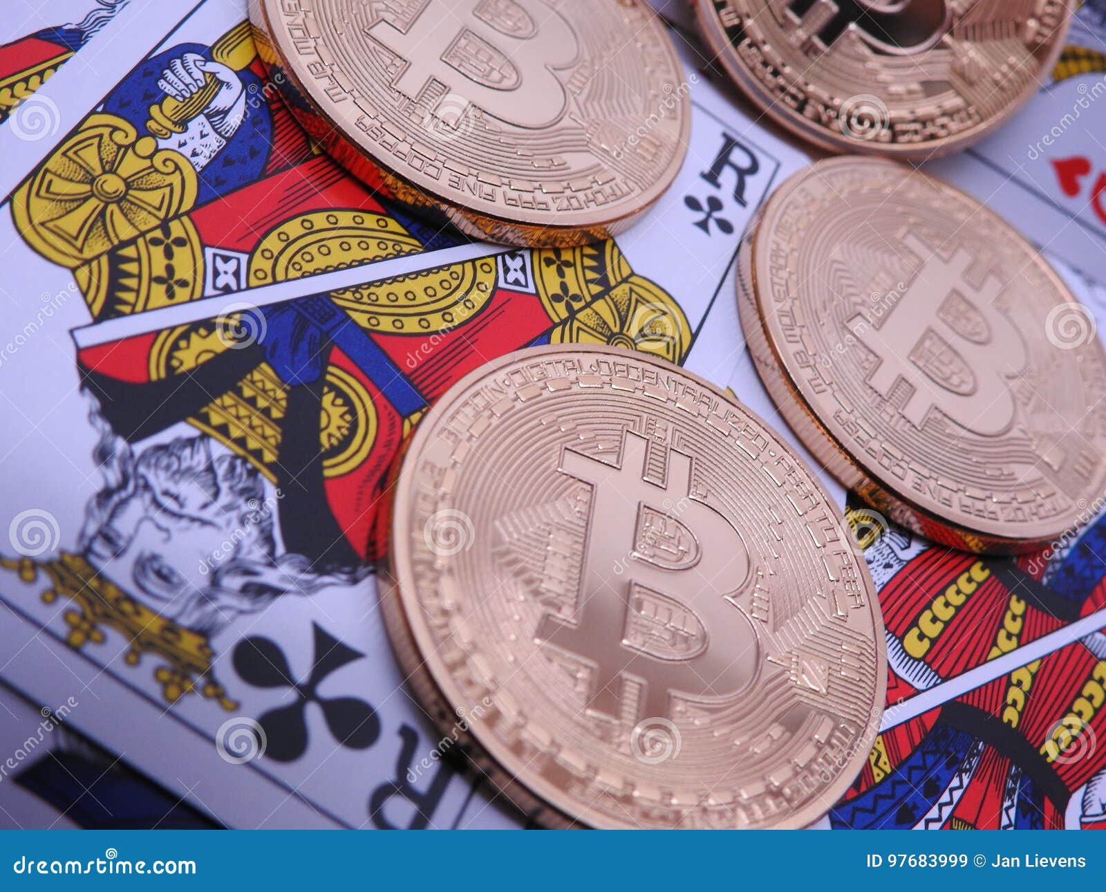 Bitcoins and Playing Cards. Stock Image - Image of flush, crypto: 97683999