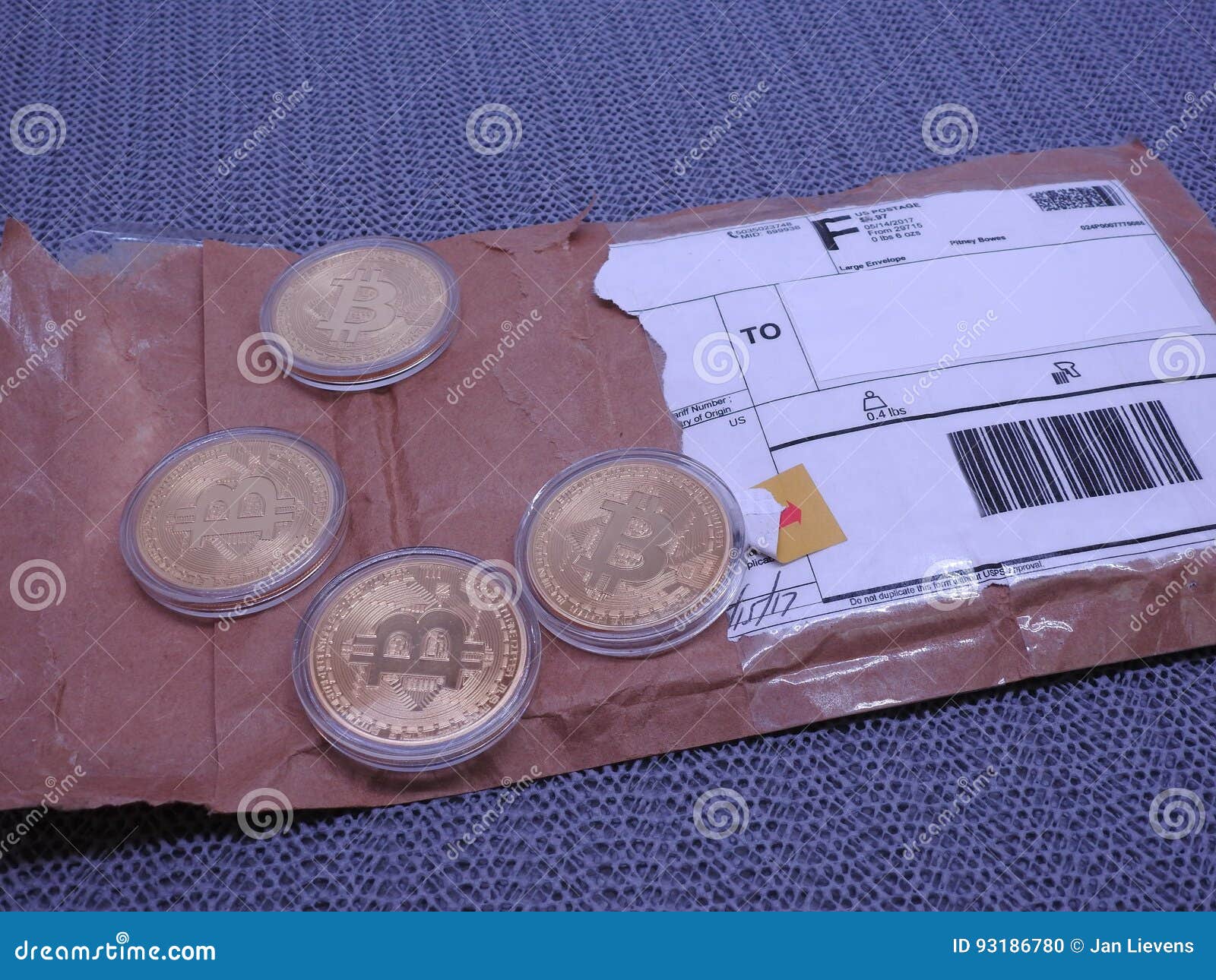 Bitcoins received by post. stock photo. Image of envelop - 93186780