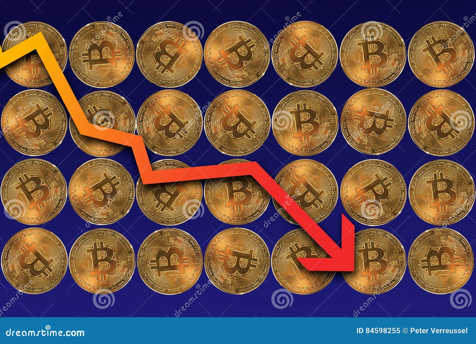 Bitcoins share prices fall stock image. Image of economy - 84598255