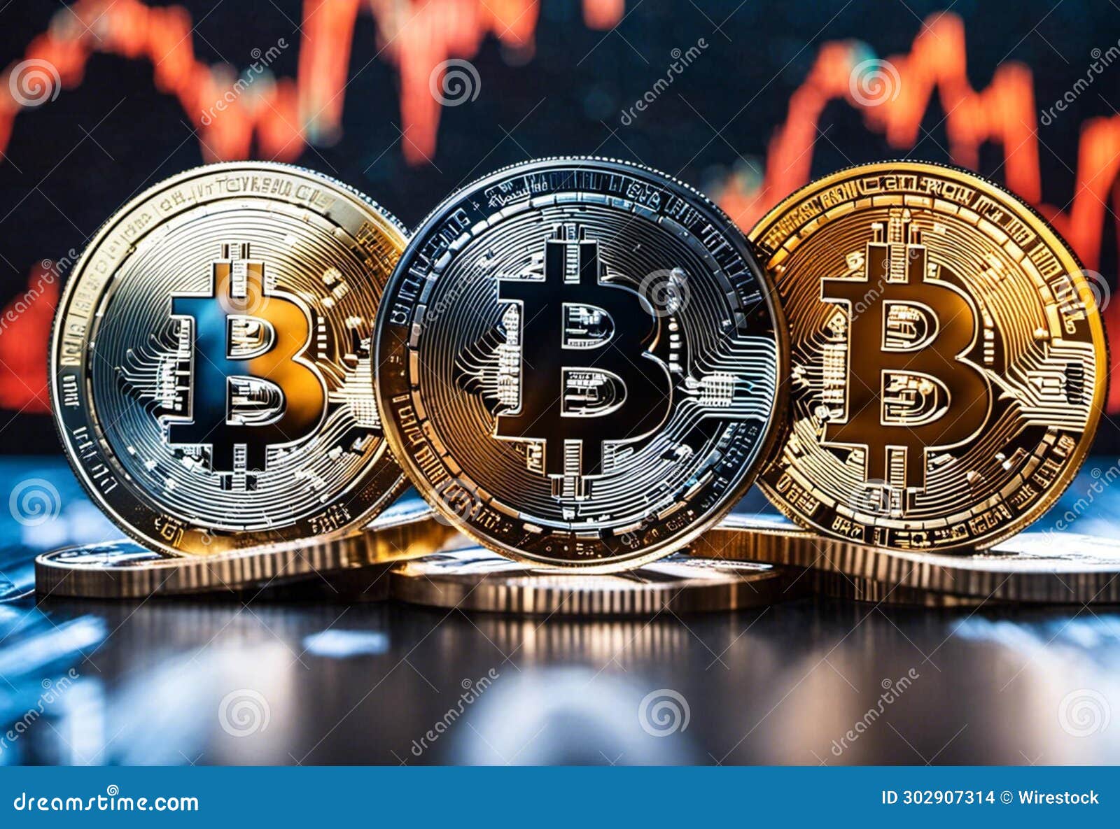 Bitcoins Standing on Coins in Front of Financial Price Charts, AI ...