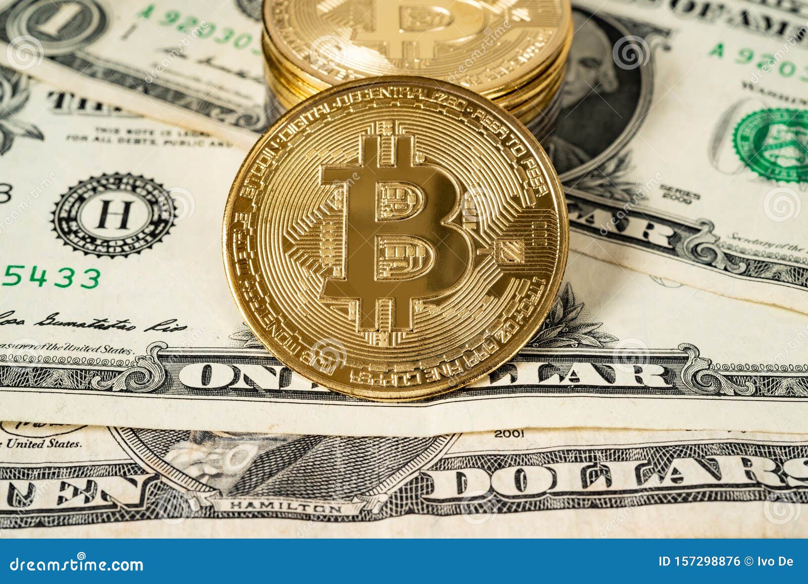 Bitcoins on US Dollar Bills Stock Photo - Image of exchange, coin ...