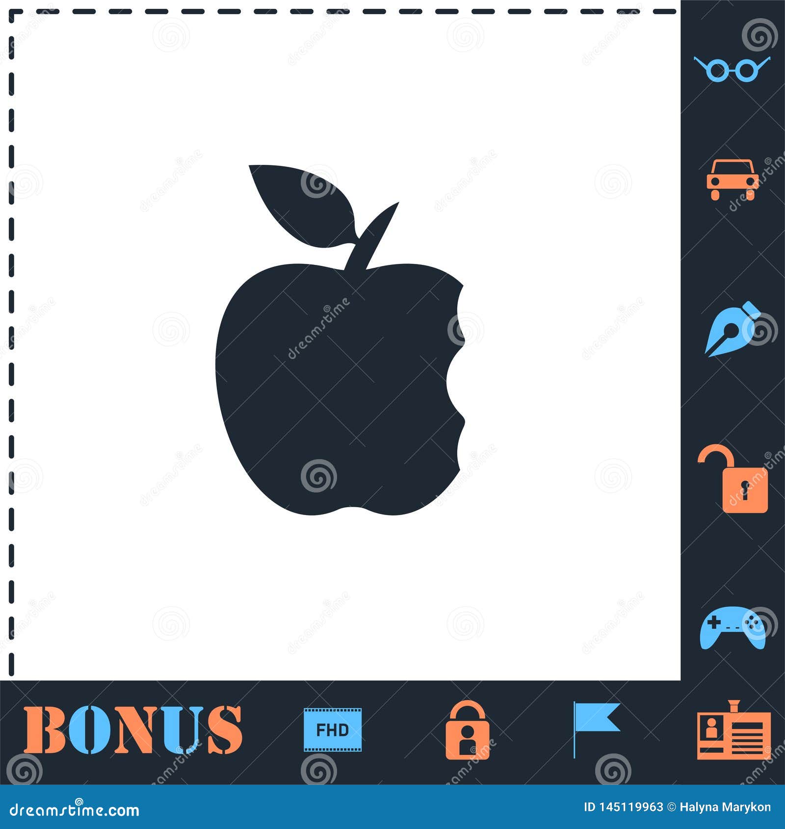 Bite apple icon flat stock vector. Illustration of black - 145119963