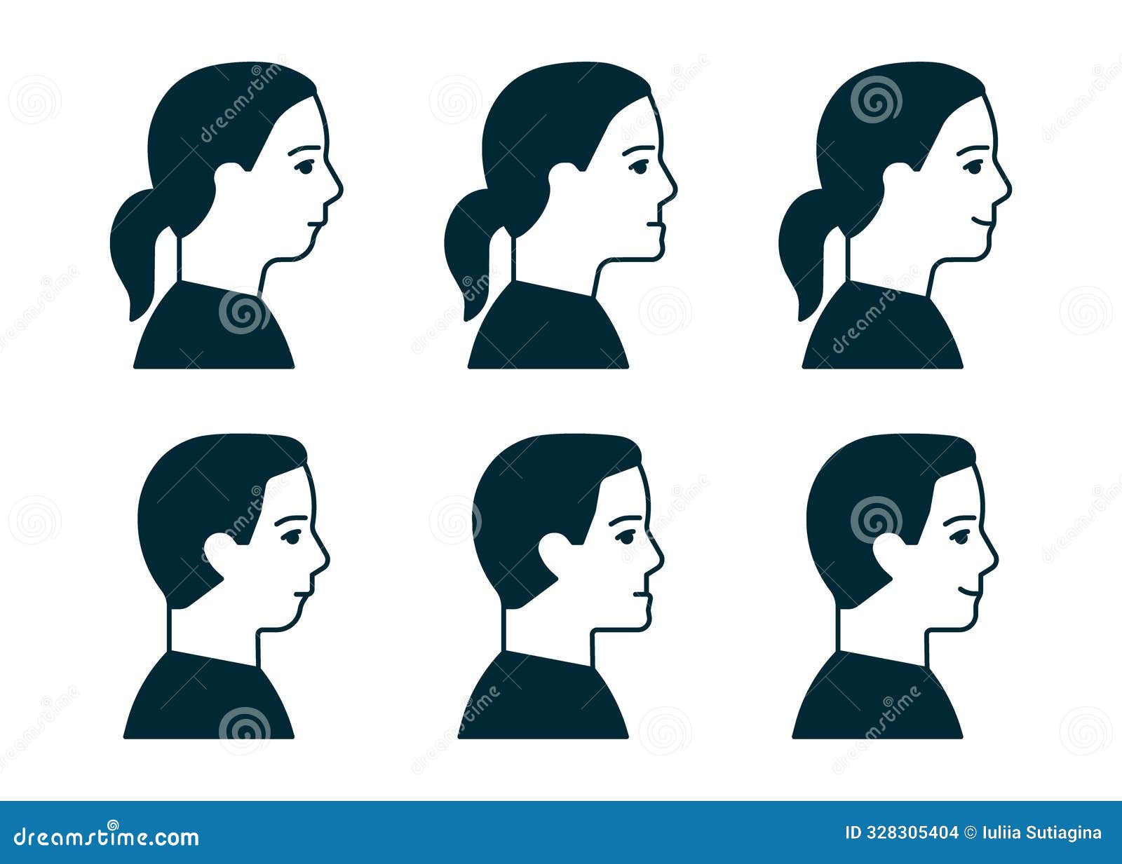 Bite Normal Jaw and Malocclusion, Face Man an Woman in Profile Set ...