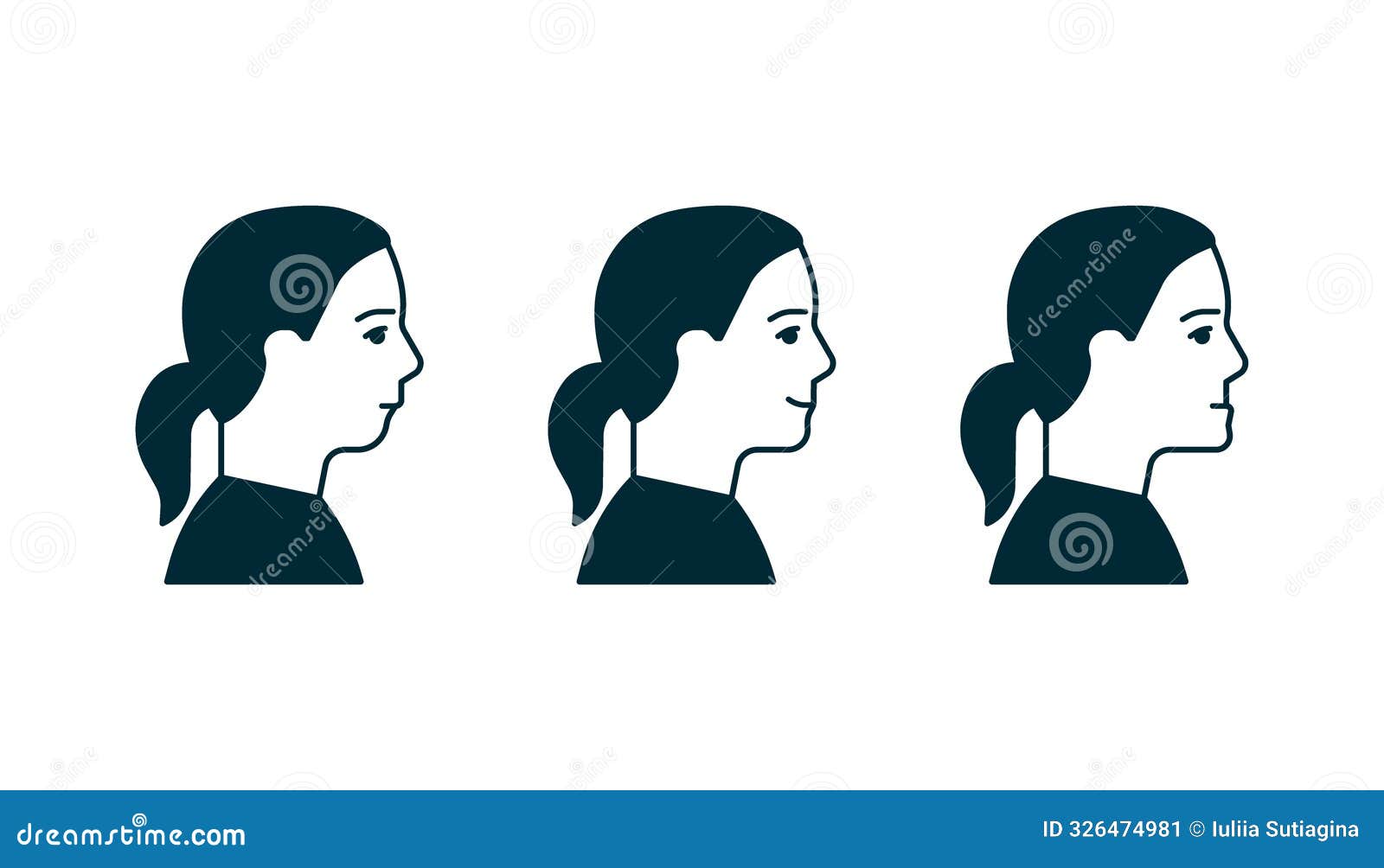 Bite Normal Jaw And Malocclusion, Face In Profile Set Line. Dental ...