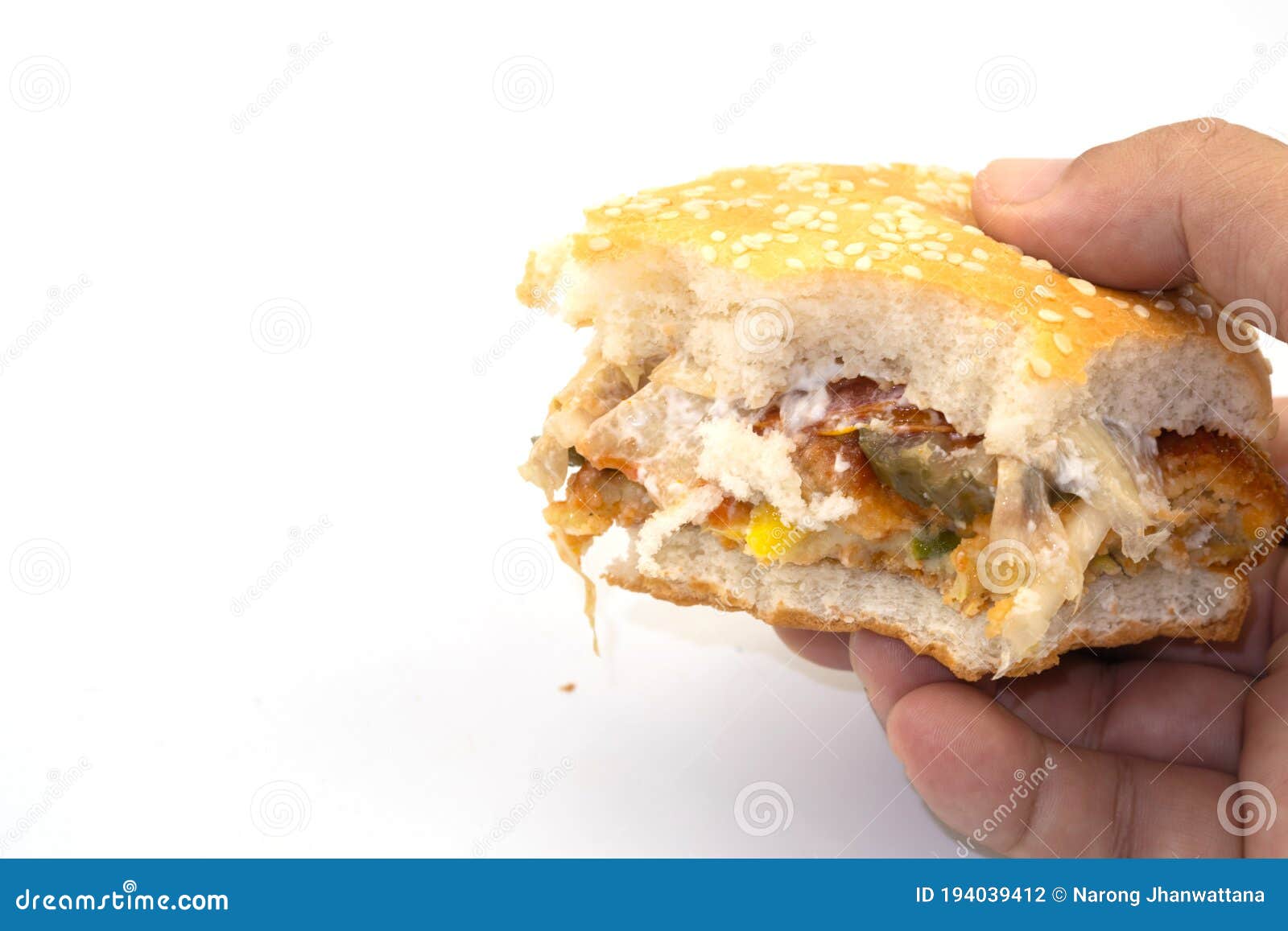 Bitten burger stock photo. Image of carbohydrate, hamburger - 194039412