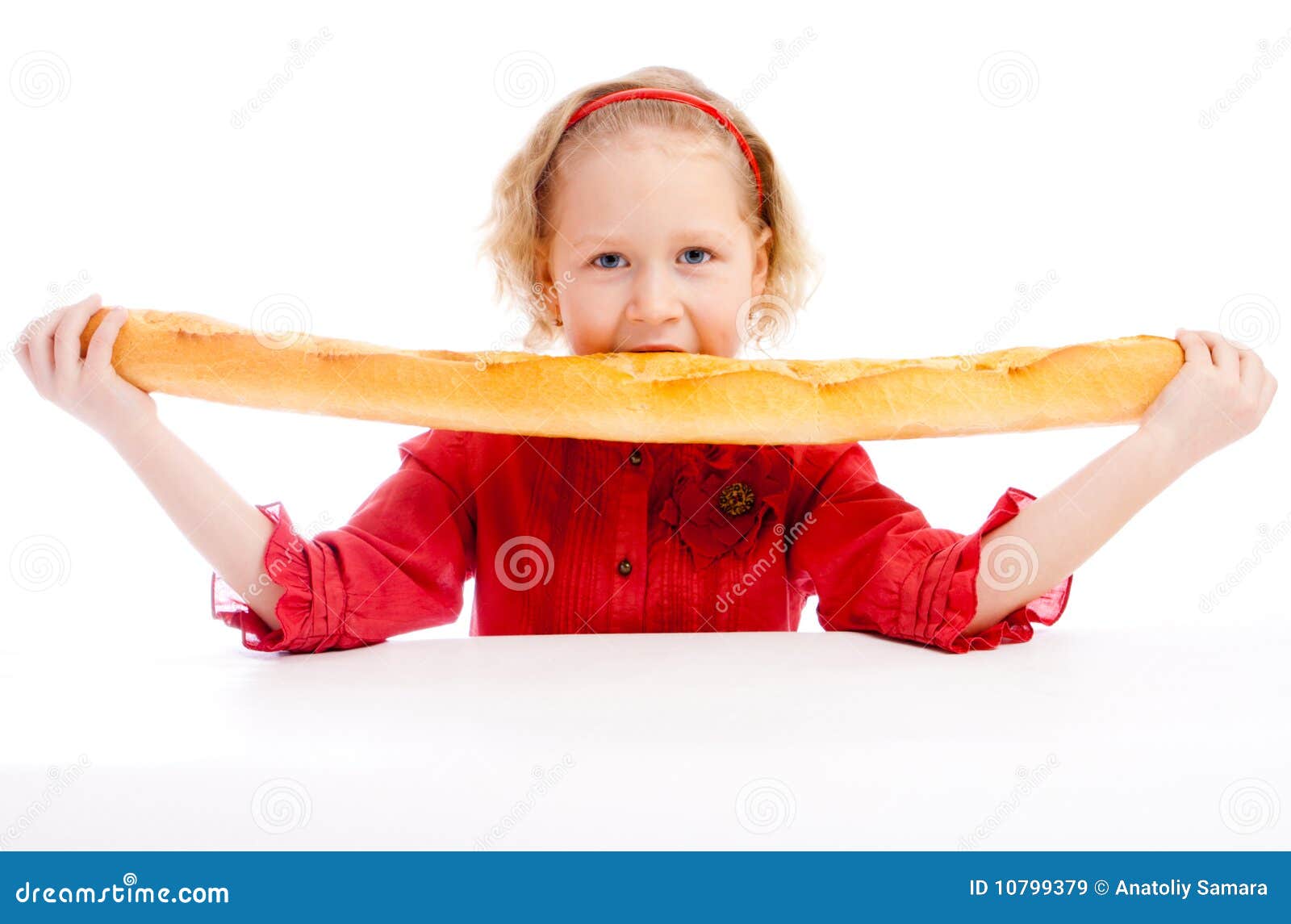 Biting French bread stock image. Image of isolated, preschooler - 10799379