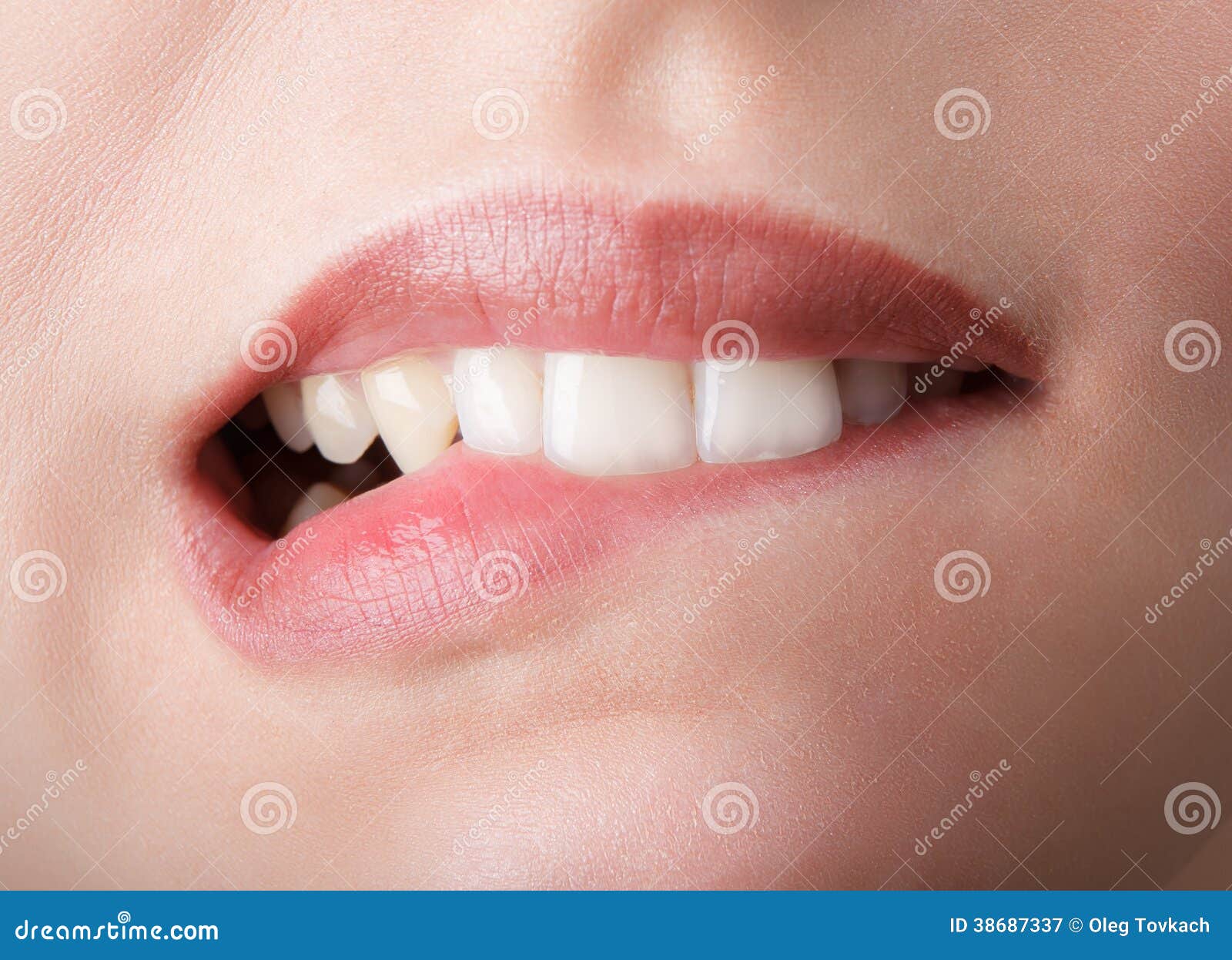 Biting her red lips teeth stock image. Image of hygiene - 38687337