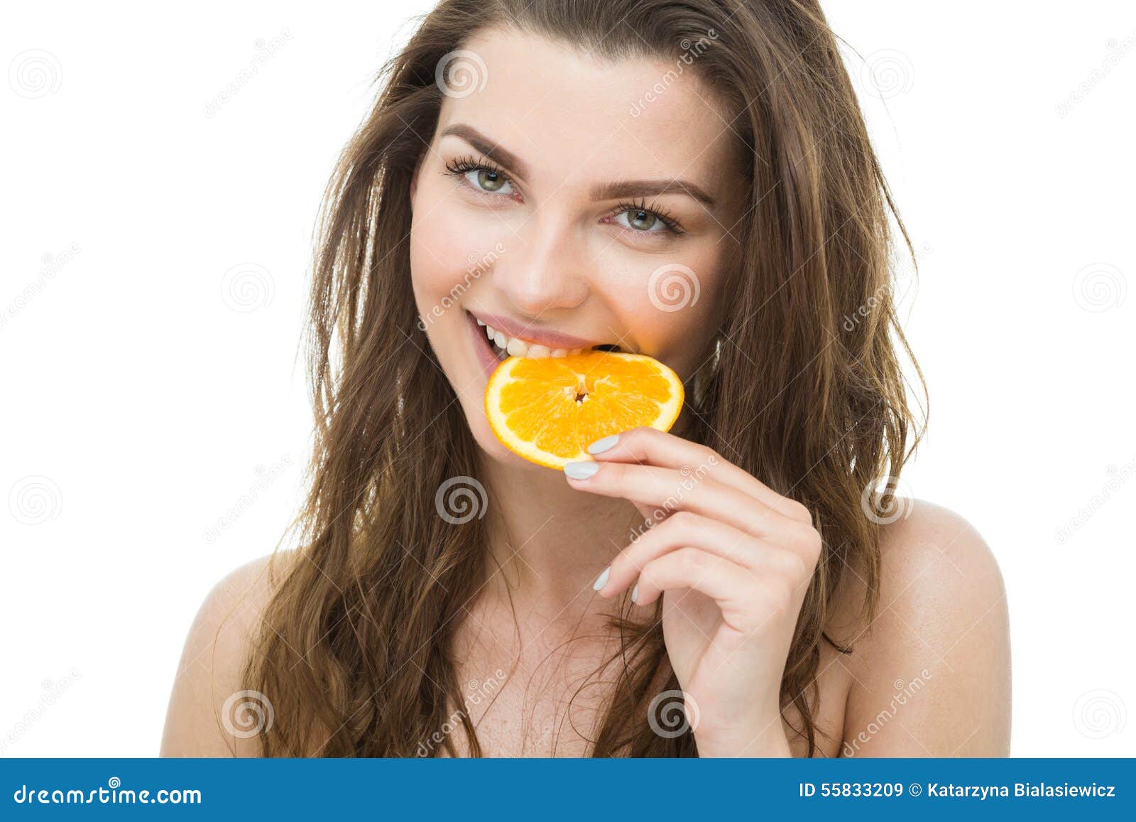 Biting an orange stock image. Image of hair, face, curly - 55833209