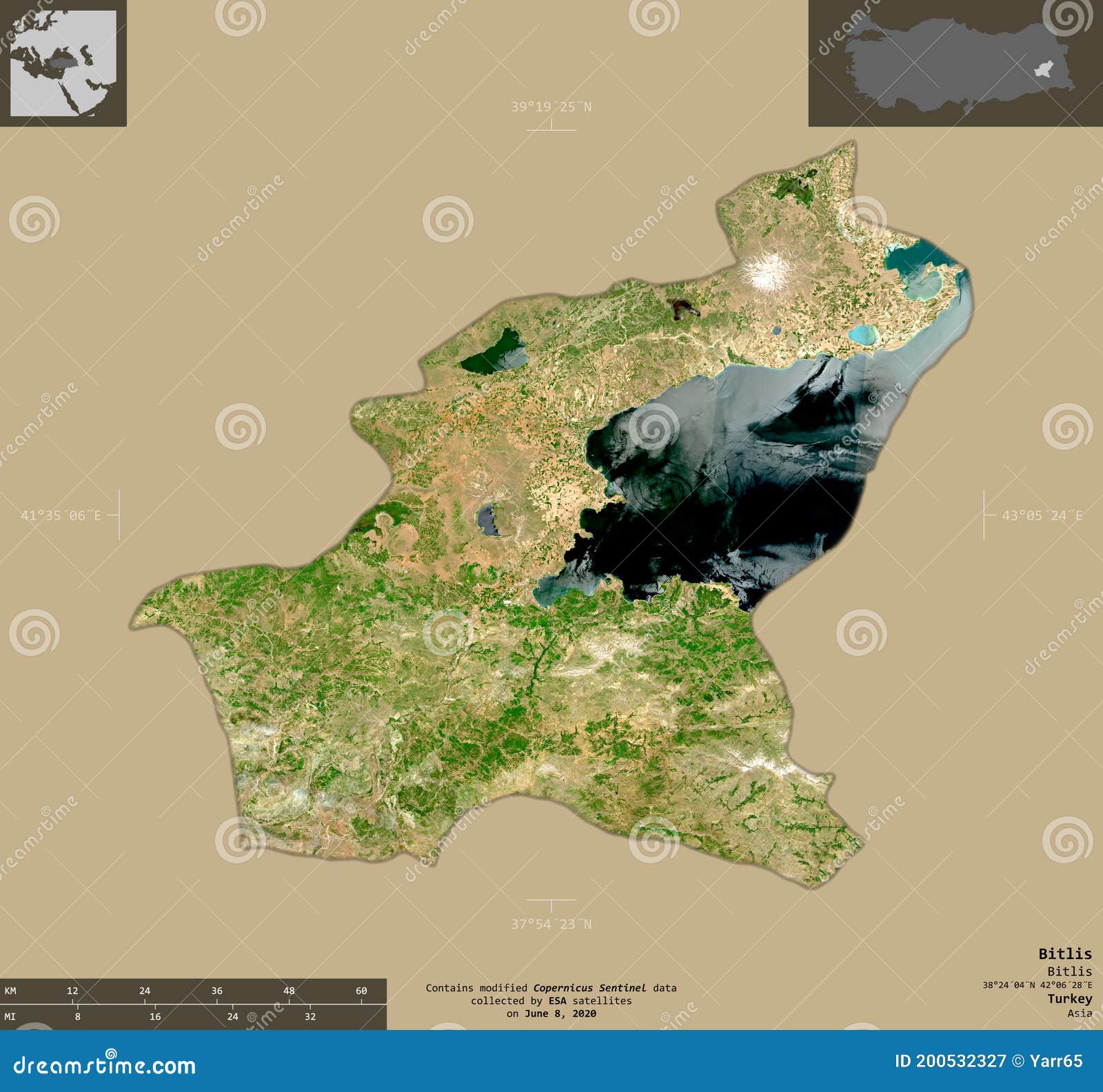 Bitlis, Turkey - Composition. Sentinel-2 Satellite Stock Illustration ...