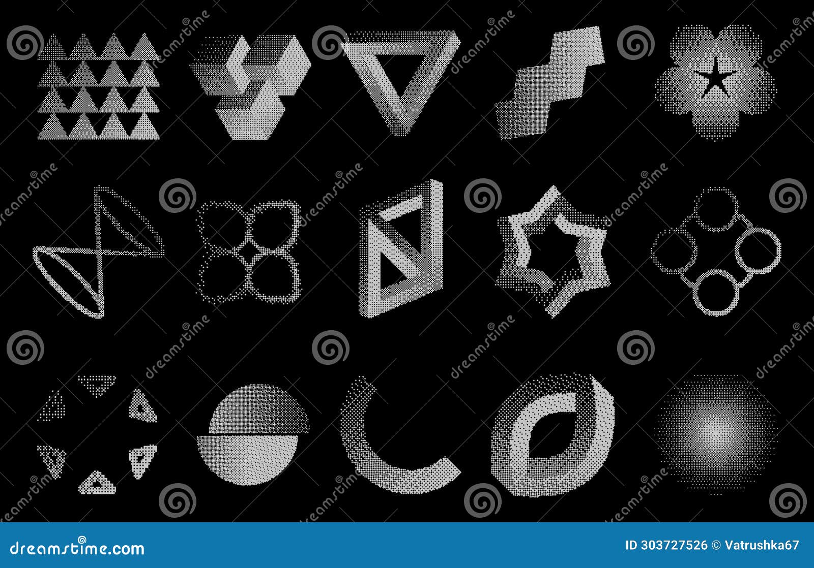 Bitmap Dither Figures. Abstract Pixel Gradient Geometric Shapes with ...