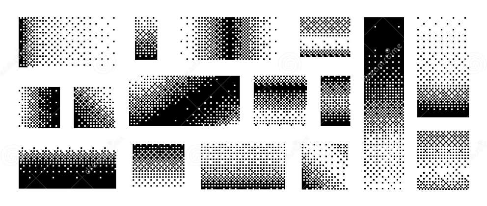 Bitmap Gradient Border Set. Black Dotted Halftone Collection Stock ...