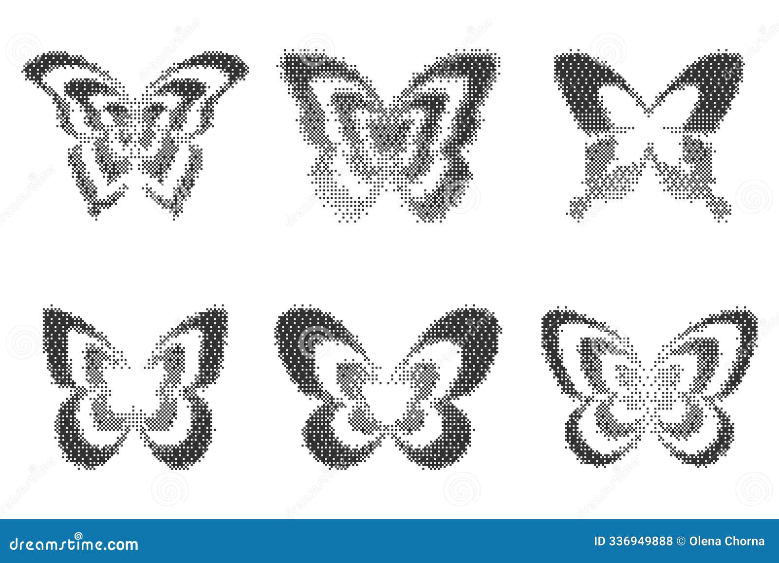 Bitmap Pattern Abstract Butterfly Shapes. Halftone Gradient Elements on ...