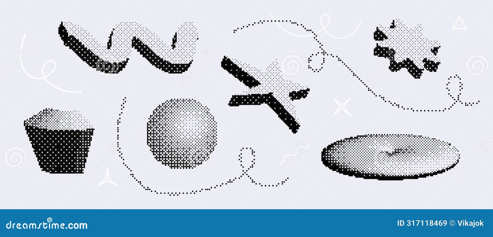 Bitmap Pixelated Shape Set. Dither Halftone Geometric Object Collection ...