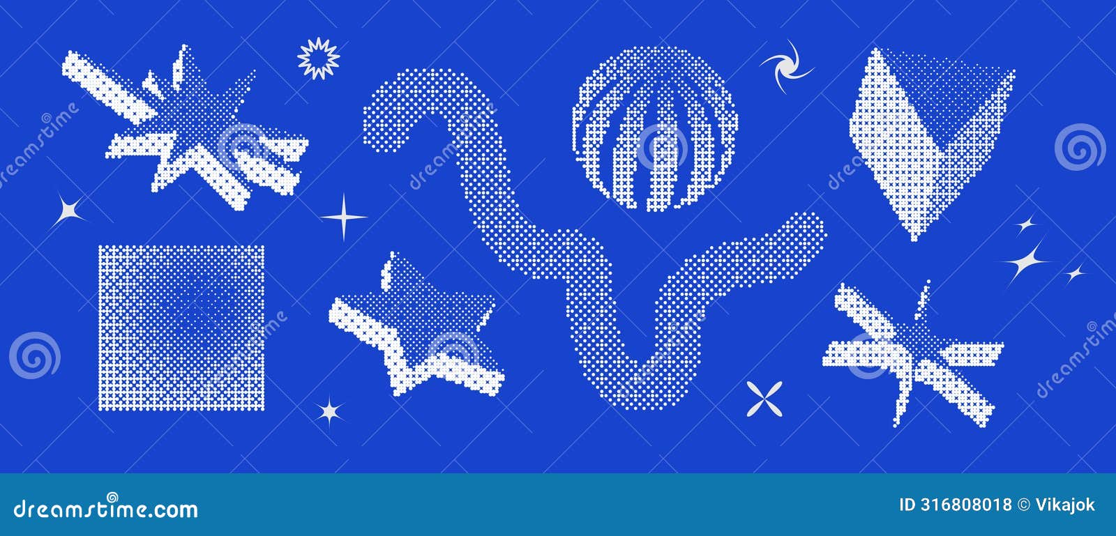 Bitmap Pixelated Shape Set. Dither Halftone Geometric Object Collection ...