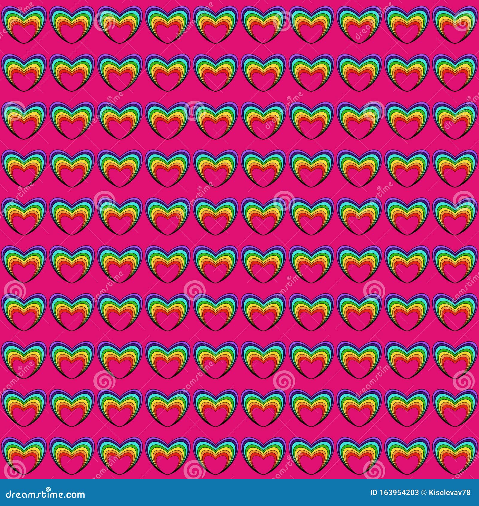 The Bitmap in the Shape of Hearts in Rainbow Colors on a Pink ...