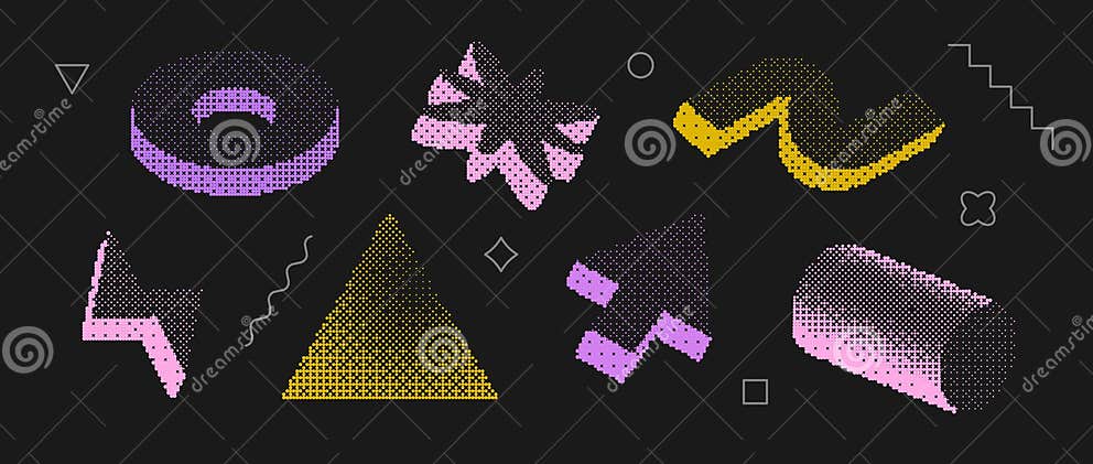 Bitmap Textured Shape Set. Dither Halftone Objects Collection Stock ...