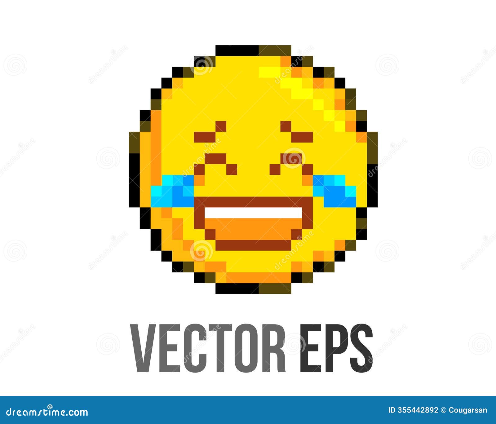 8 Bits Pixel Art Yellow Face Laughing Icon with Crying Tear Stock ...