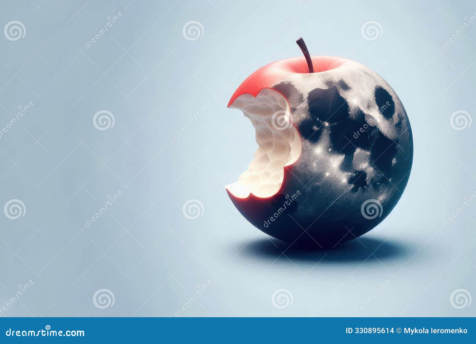 A Bitten Apple in the Shape of the Moon. Space for Text. Stock Photo ...