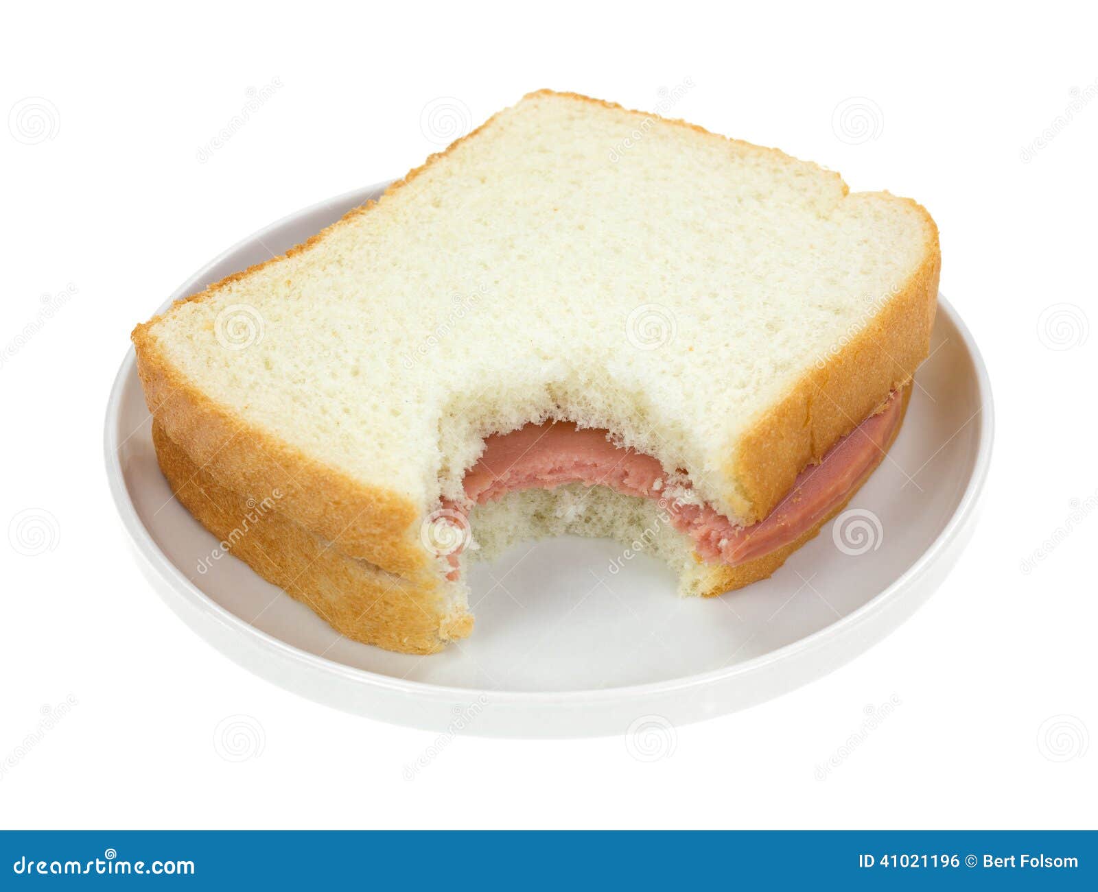 Bitten Baloney Sandwich on White Bread Stock Photo - Image of tasty ...
