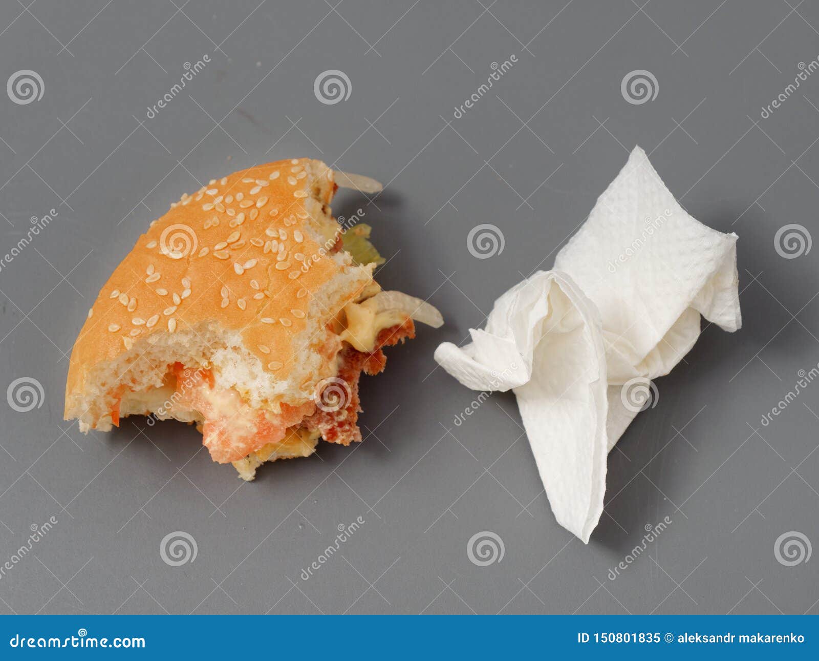 Bitten Big Burger with Cutlet Cheese and Tomato on a Gray Background ...