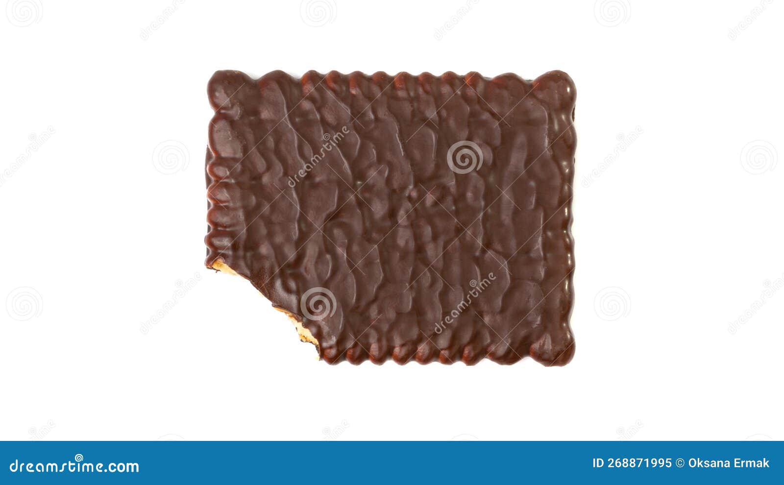 Bitten Biscuit Coated in Dark Chocolate Isolated, Square Cookies ...