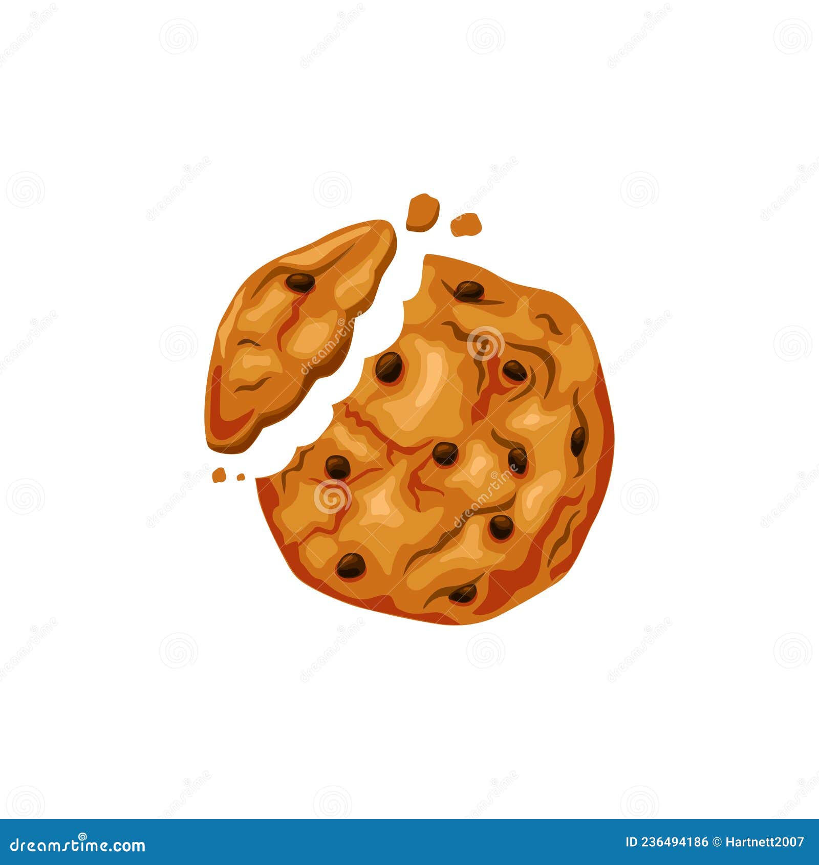 Bitten Biscuits with Chocolate Chips. Cookies Crumbled. Vector Cartoon ...