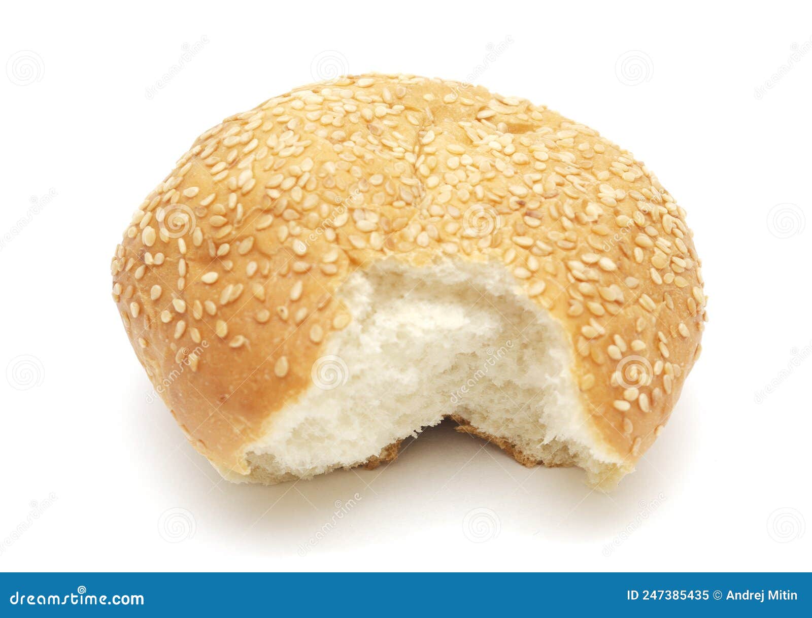 A Bitten Burger Bun with Sesame Isolated on White Background Stock ...