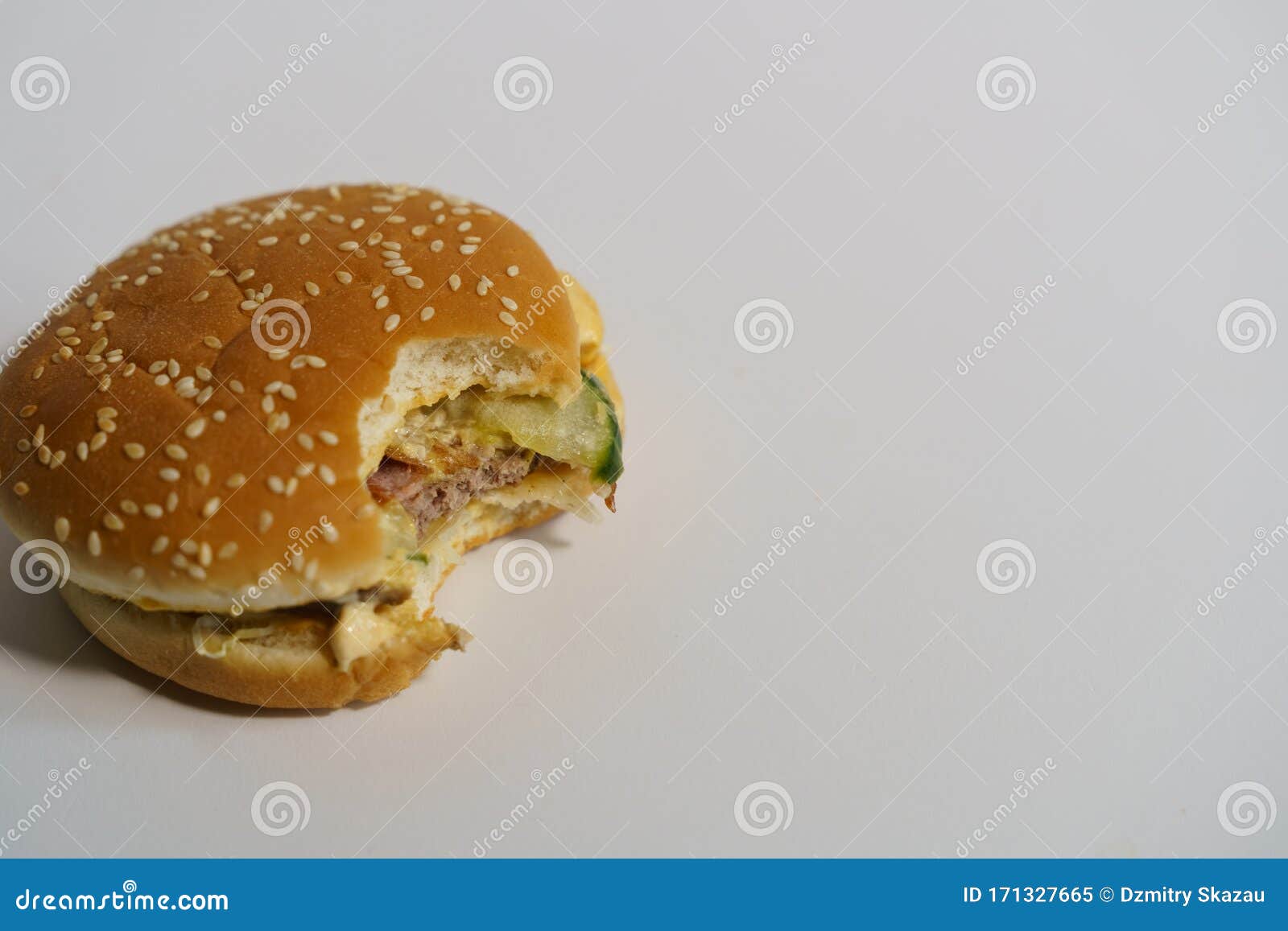 Bitten Burger on a White Background Stock Image - Image of fast ...