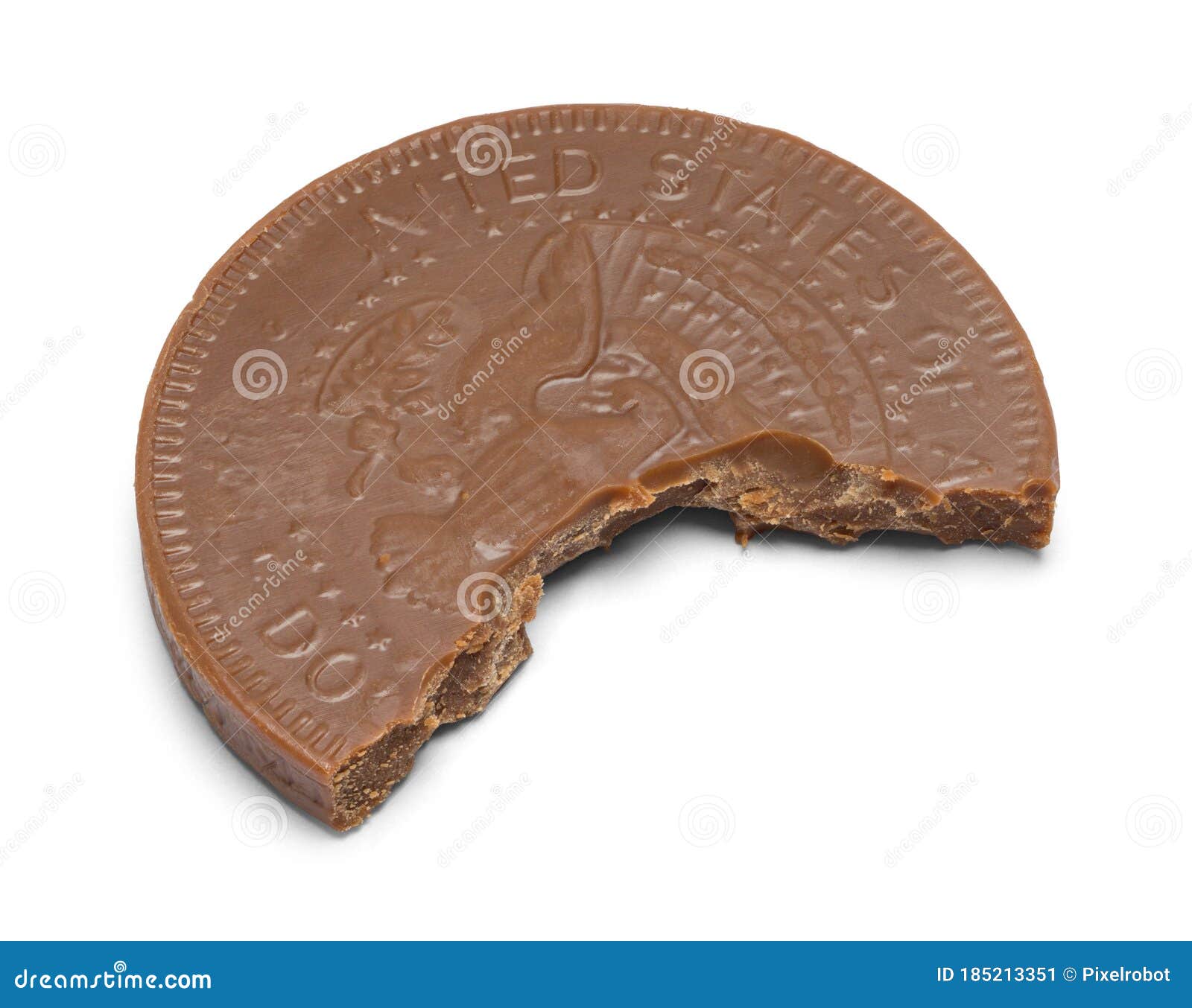 Bitten Chocolate Coin stock image. Image of gold, pile - 185213351