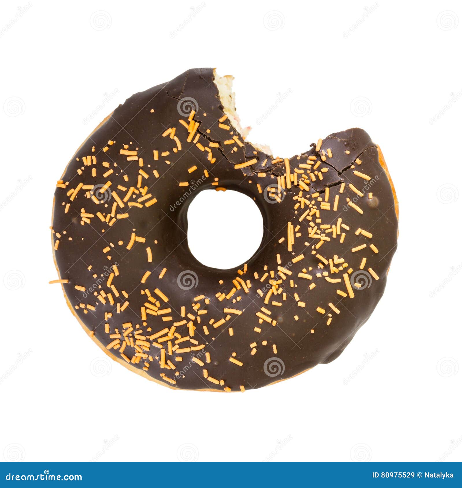 Bitten Chocolate Donut. Top View. Stock Image - Image of bakery ...