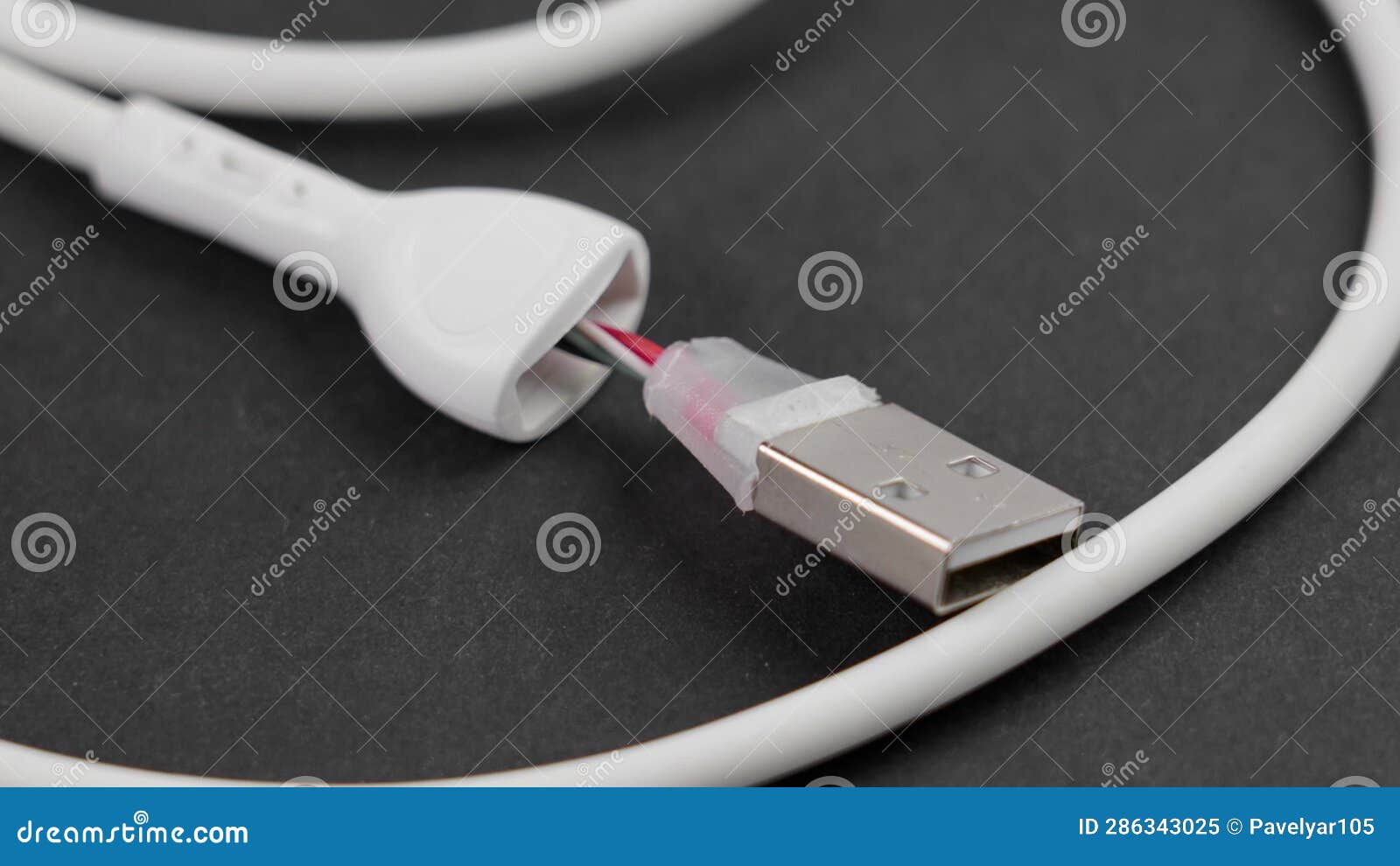 Bitten Damaged Torn White Computer Usb Cable Close Up. Stock Video ...