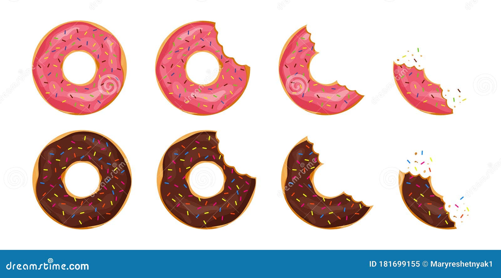 Bitten Donut With Sprinkles On Isolated Background Cartoon Tooth Bite Doughnut Chocolate Cake