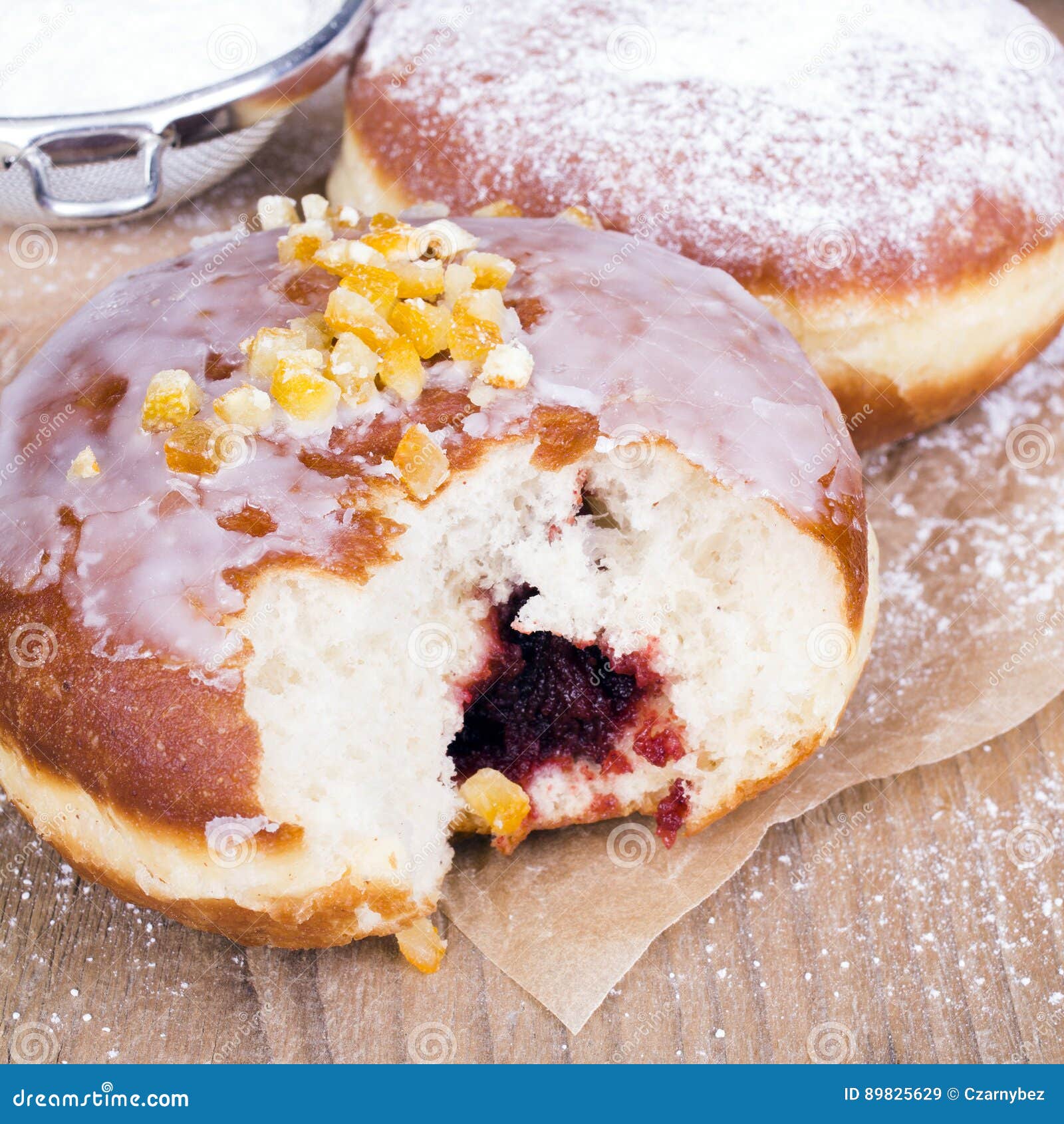 Bitten Donut on a Wooden Table Stock Image - Image of copy, bite: 89825629