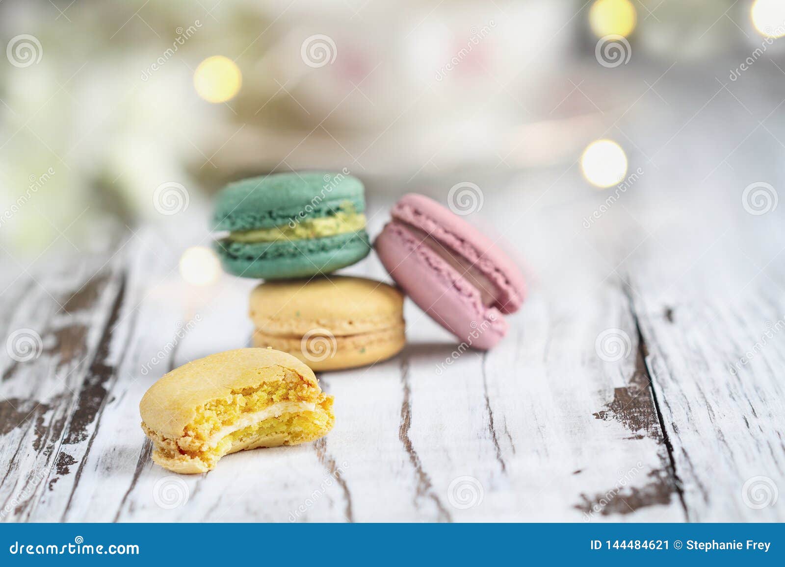 French Macaron Pastel Colors With A Backdrop Of The Eiffel Tower, Stock ...