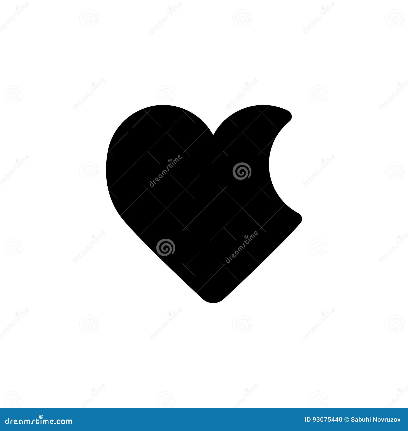 Bitten Heart Vector Icon. Black and White Love Illustration. Solid ...