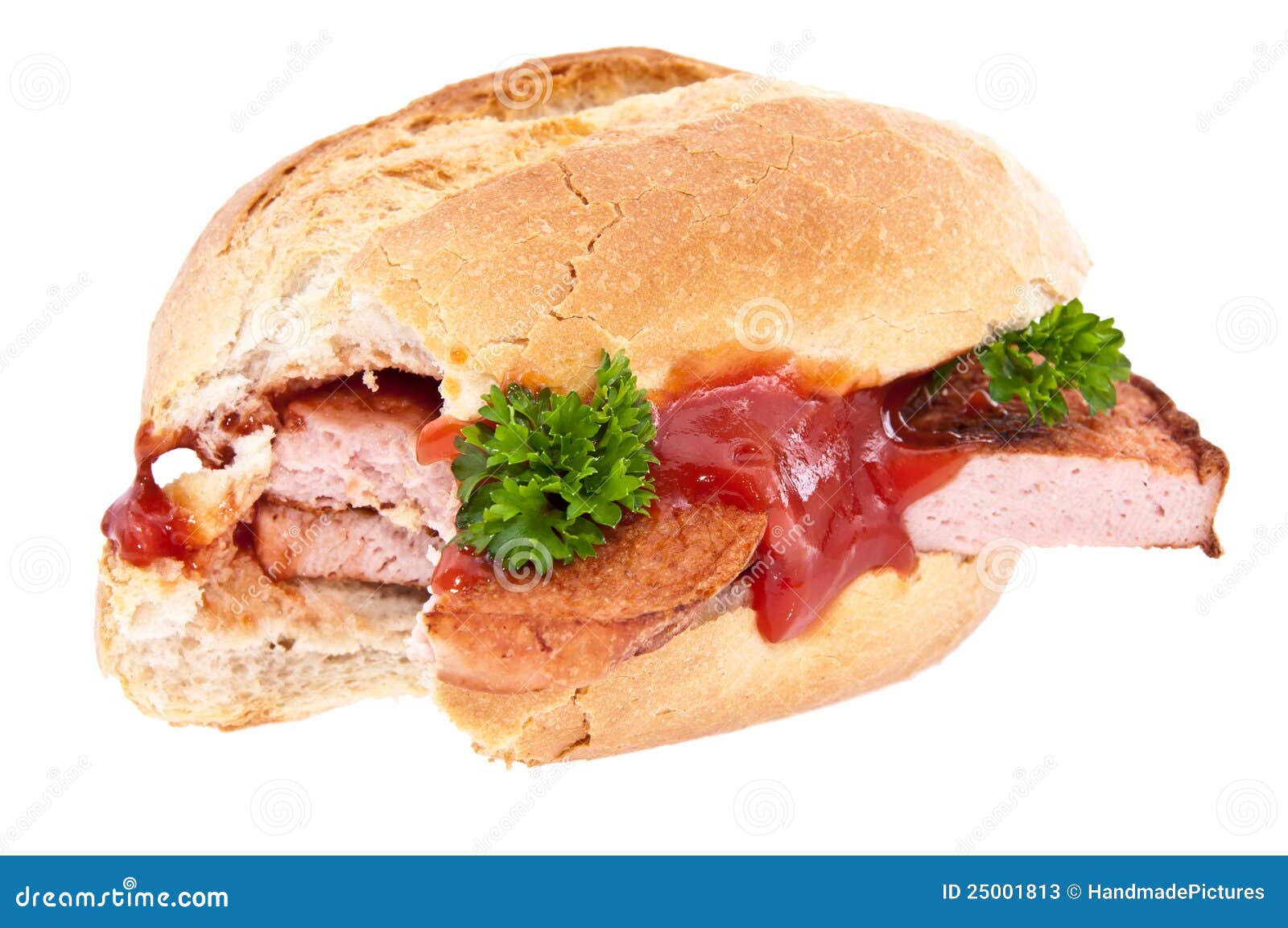 Bitten Off Meat Loaf Roll Isolated on White Stock Image - Image of ...