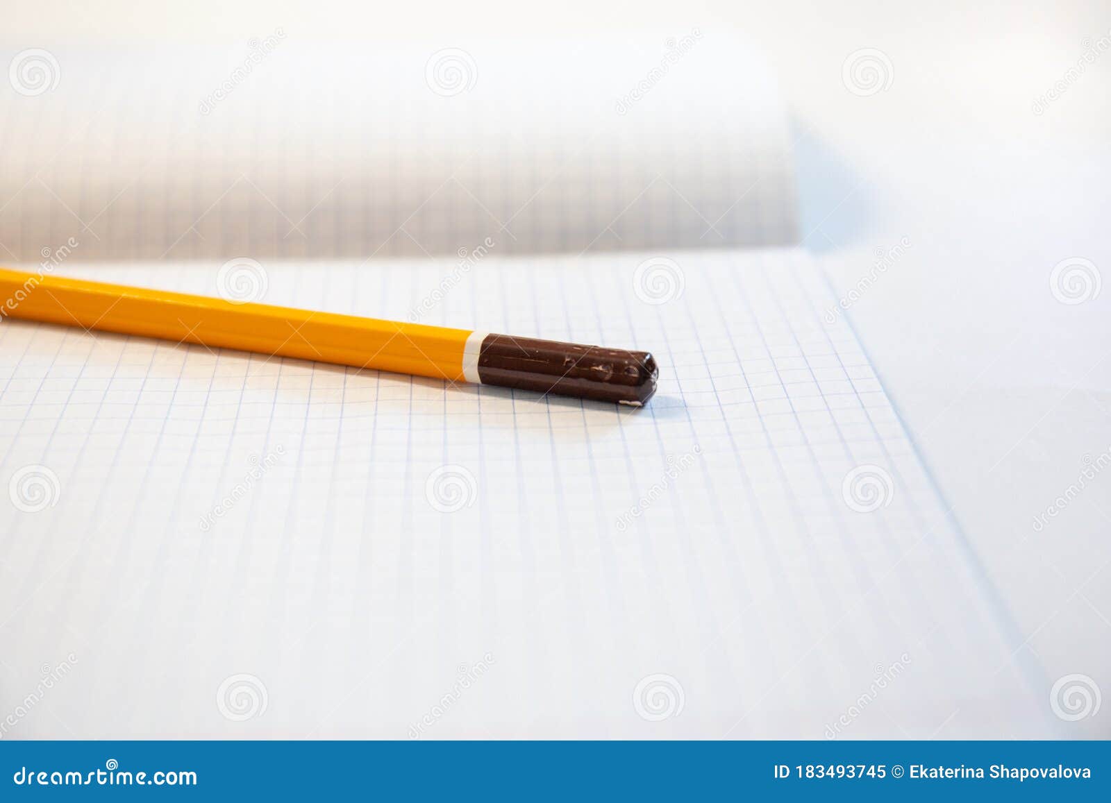 A Bitten Pencil Lies on a Squared Notebook Closeup Stock Image - Image ...