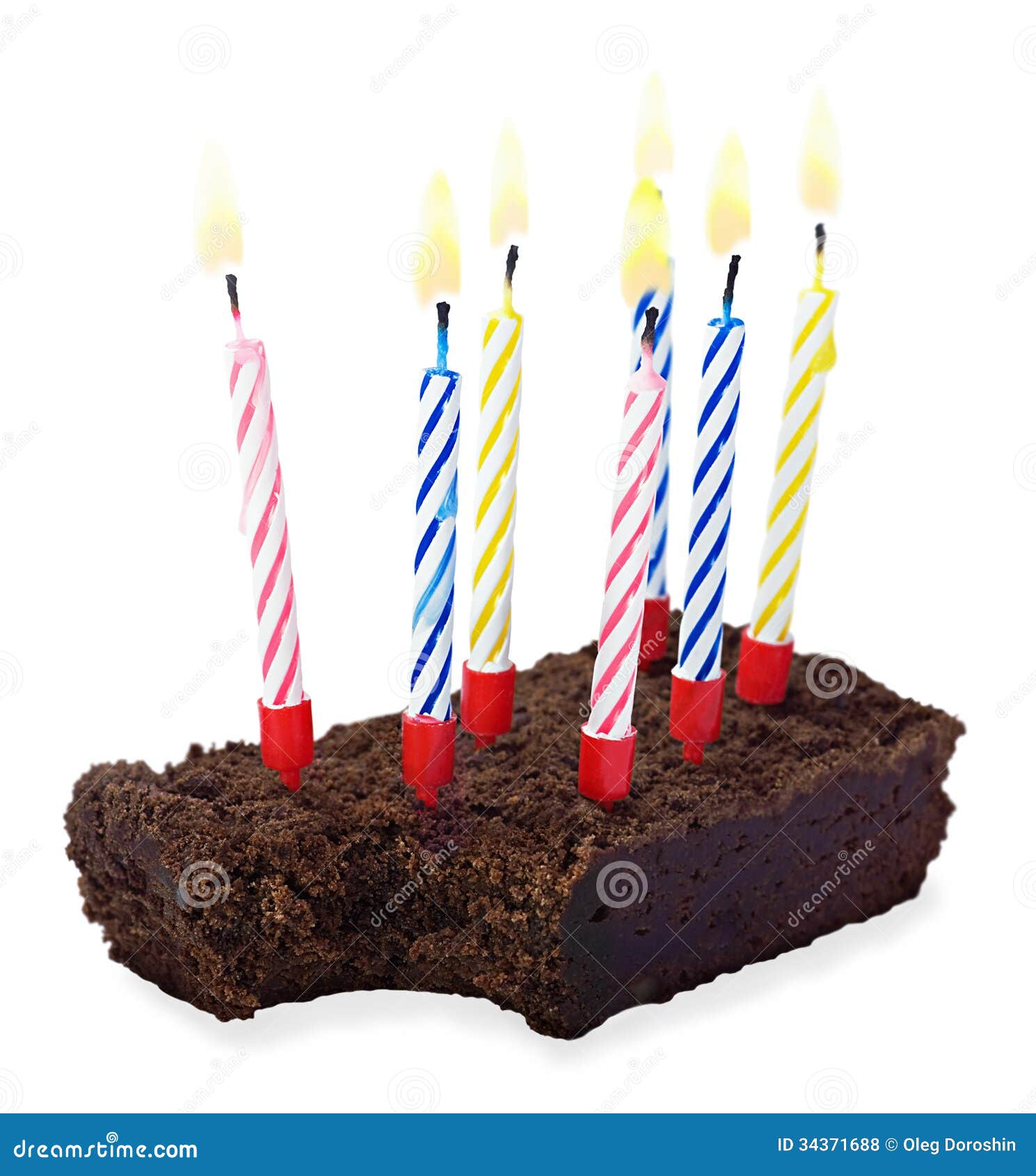 Bitten Piece Of Birthday Cake With Burning Candles Royalty Free Stock ...