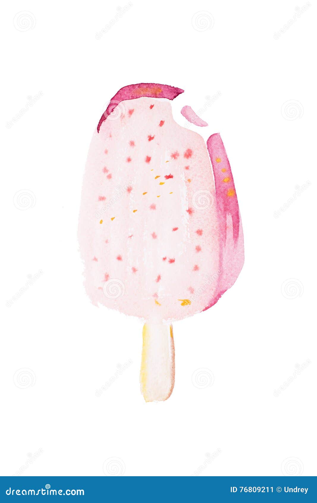 Bitten Pink Popsicle Hand Drawn Watercolor Illustration. Stock ...