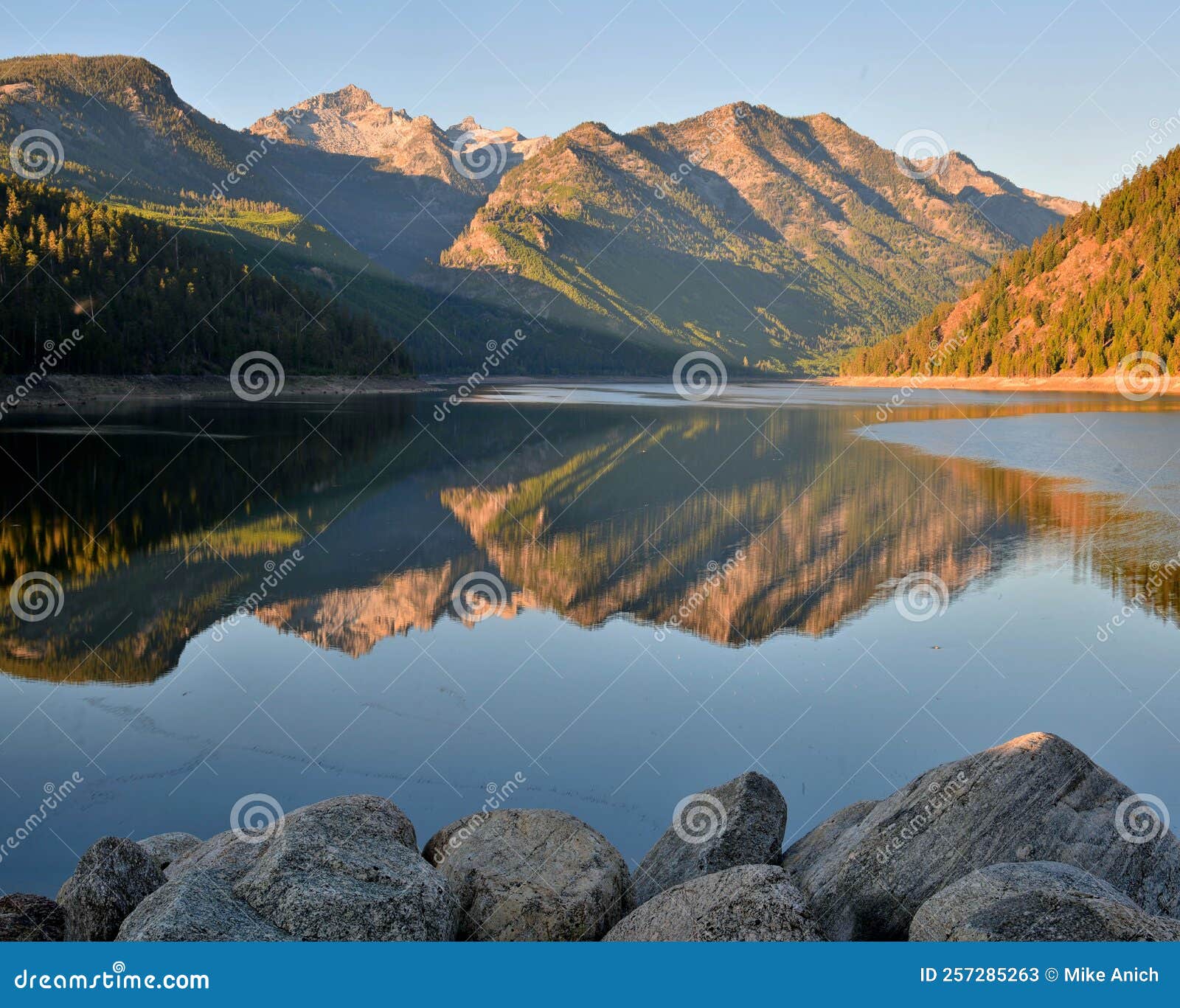 Bitterroot Mountains Reflected in Lake Como, Montana. Stock Image ...
