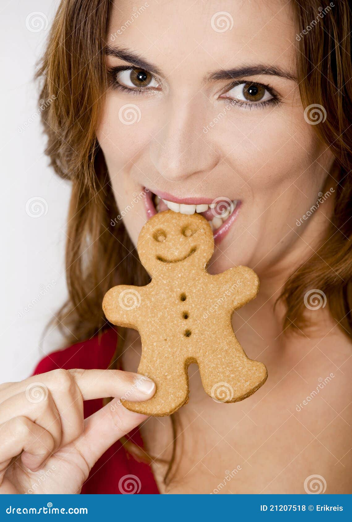 Bitting a Gingerbread Cookie Stock Photo - Image of beautiful, close ...