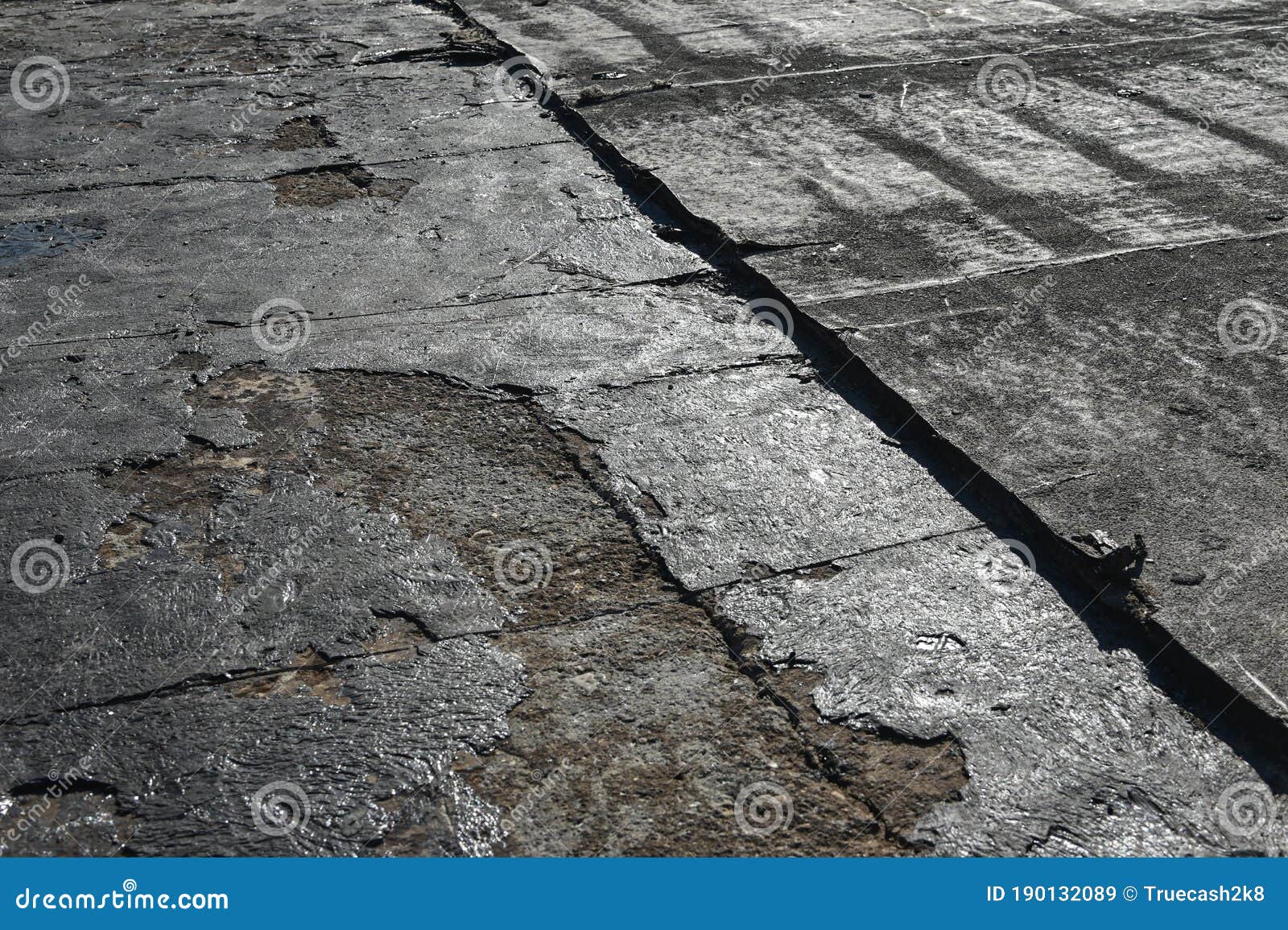 Bitumen Flat Roofing Renovation, Background Texture Of Removed Damaged ...
