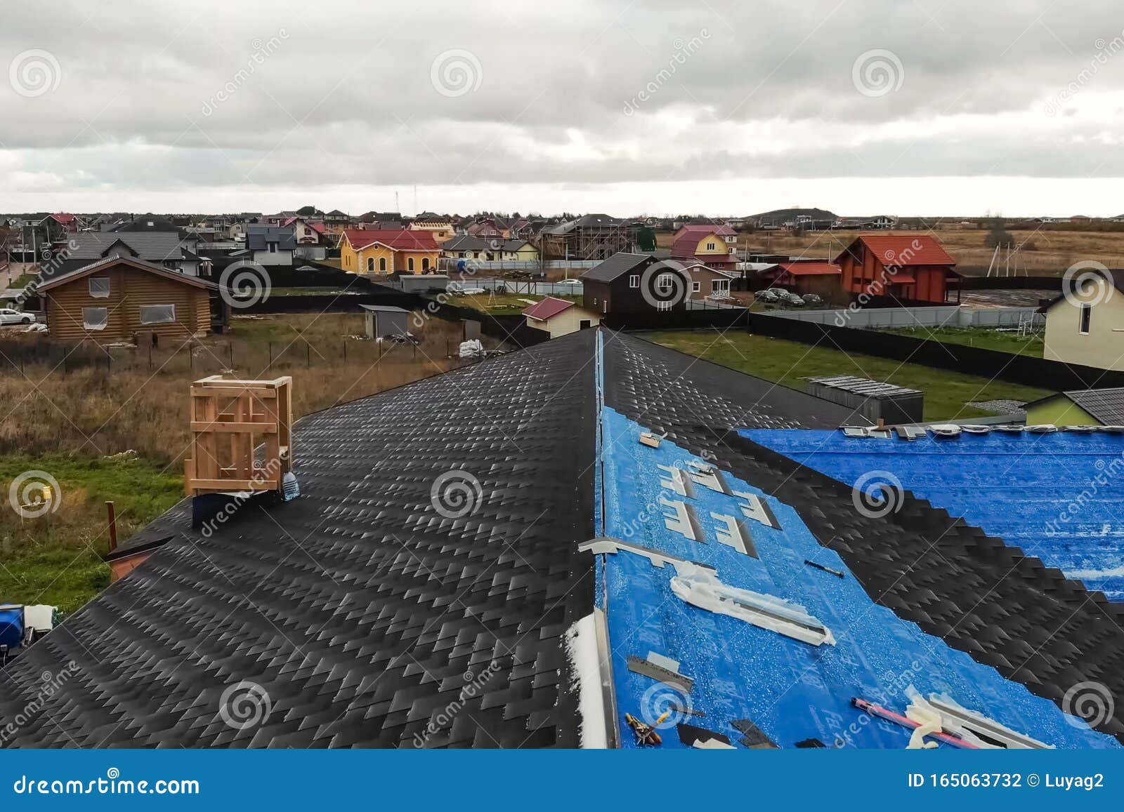 Bituminous Tile for a Roof. a Roof from a Bituminous Tile. Moder Stock ...