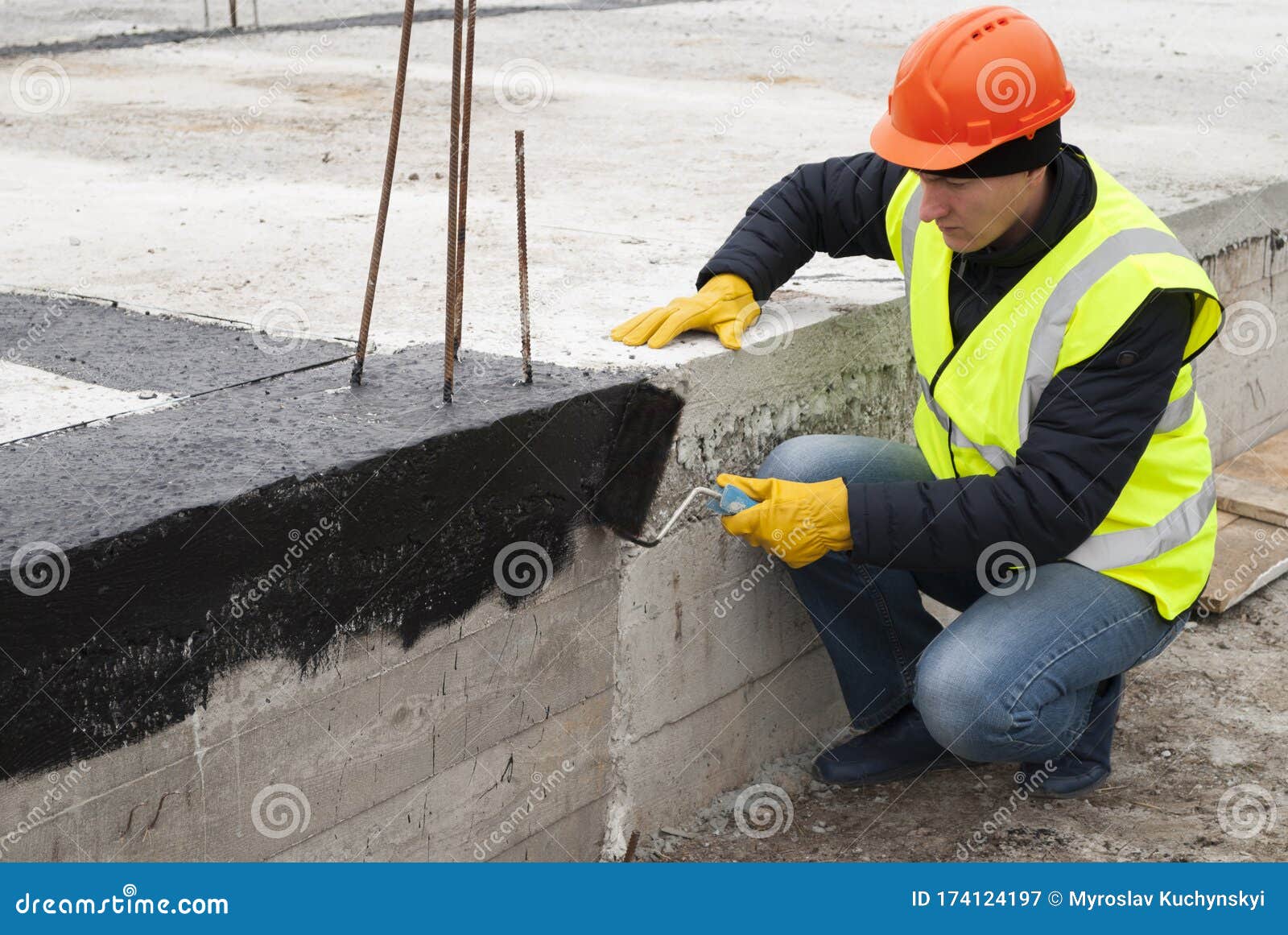 Bituminous Waterproofing the Basement Stock Image - Image of rubber ...
