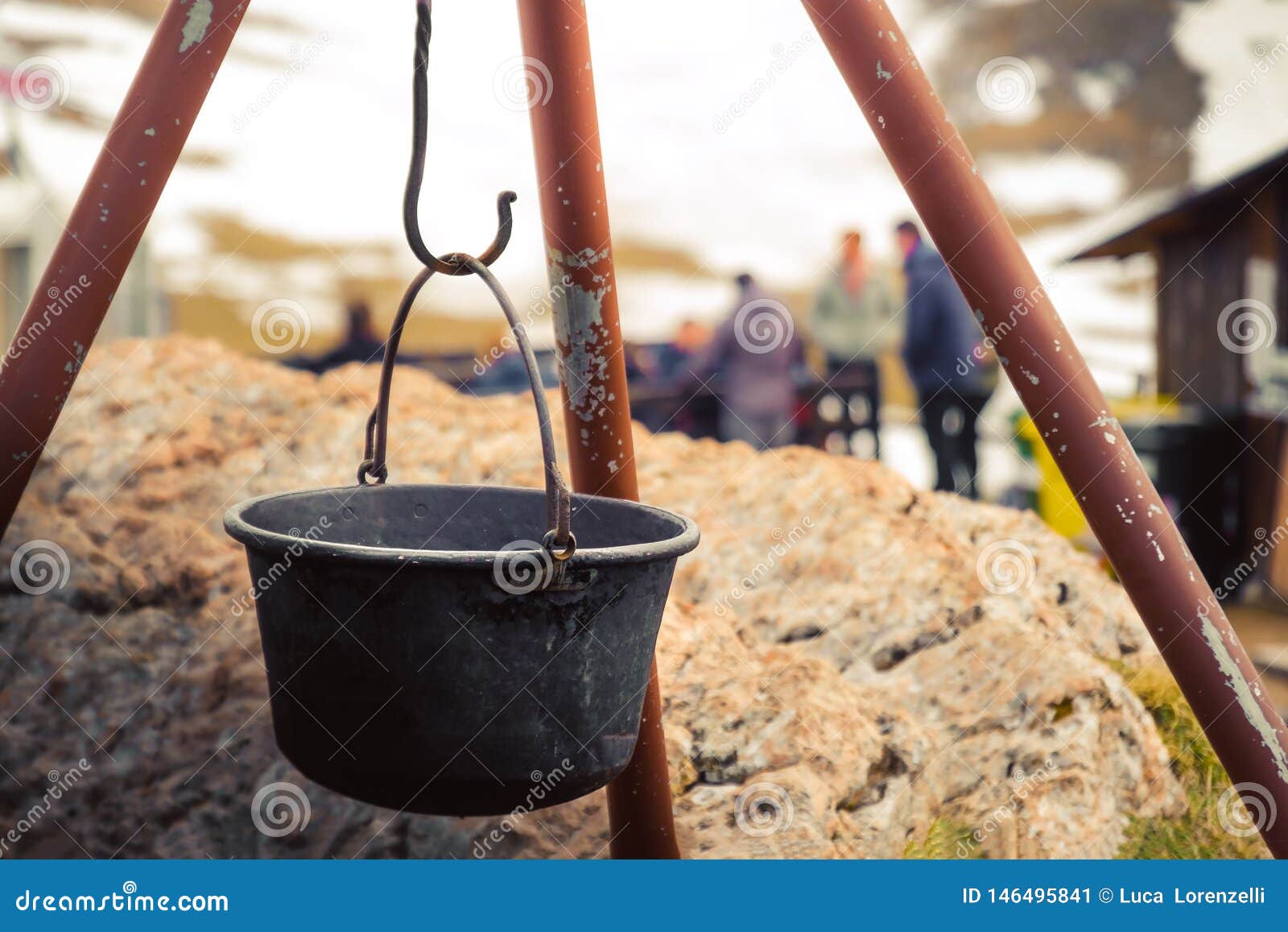 Bivouac Fireplace Shelter Camp Out in Mountain Cauldron Campfire Stock ...